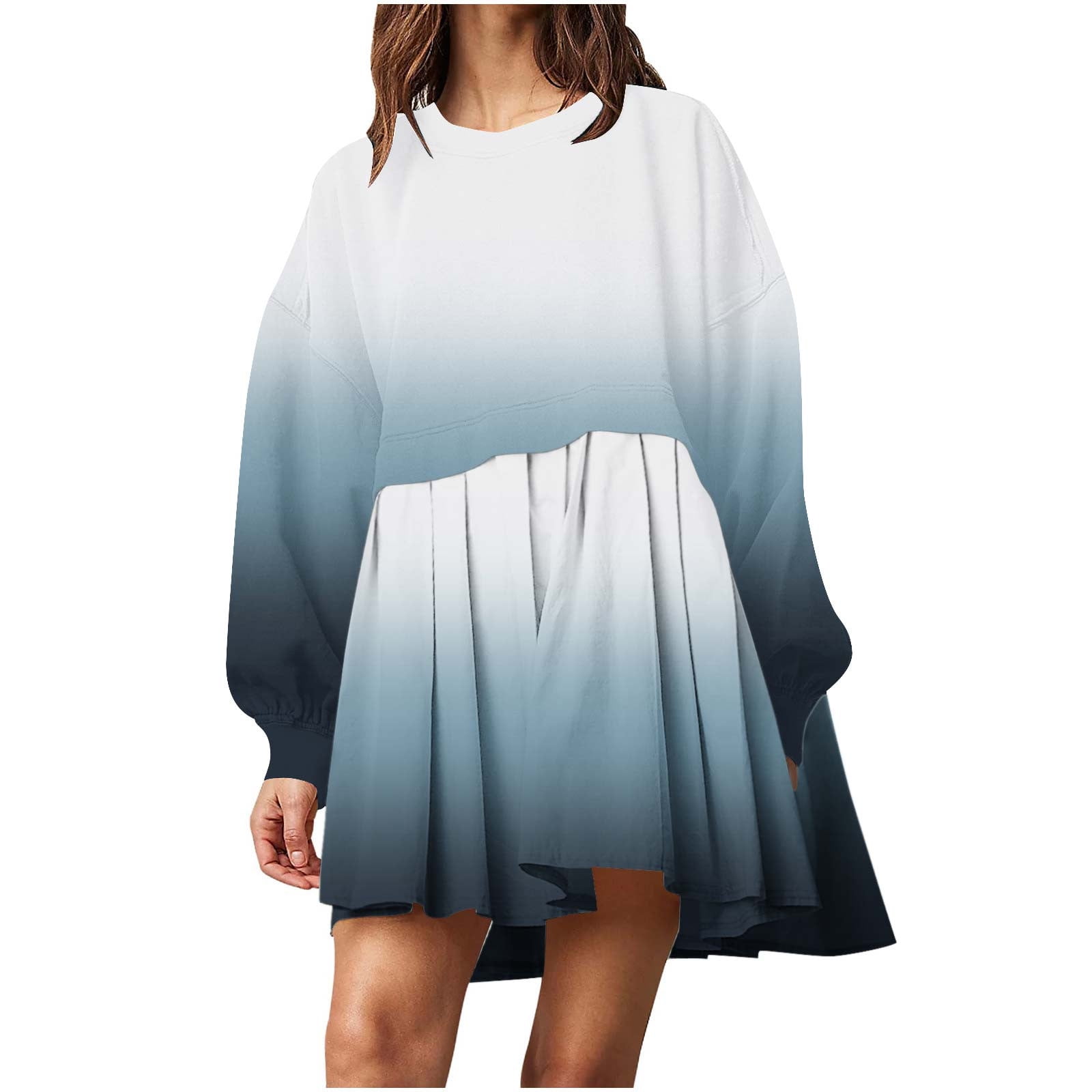 Tponi Beach Dresses Maxi Long Crew Neck Tab Long Sleeve Light Blue Plus ...