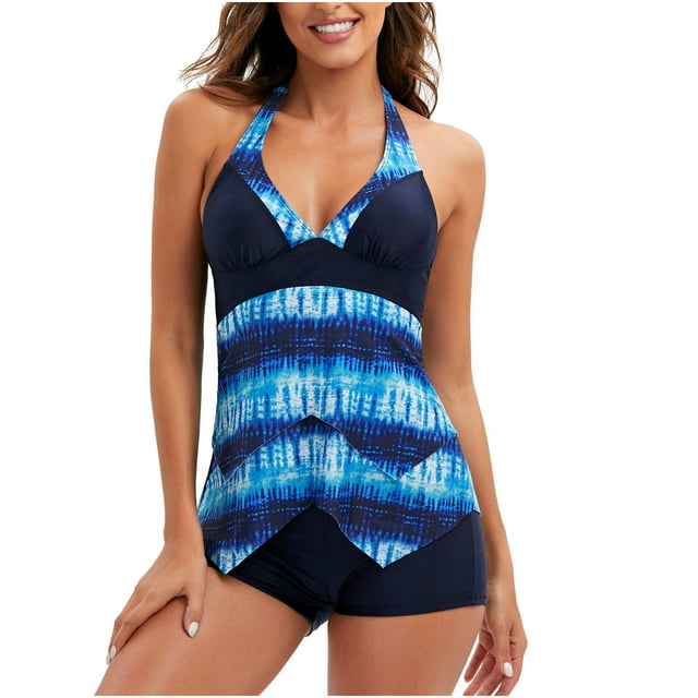 Tponi Cute One Piece Swimsuit For Women One Piece Elastic Blue Halter