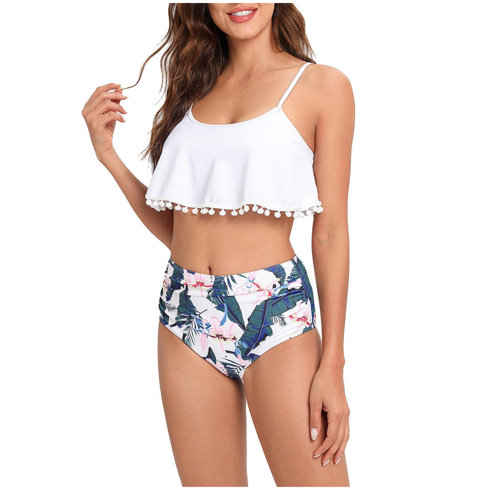 Tponi Cute One Piece Swimsuit For Women One Piece Elastic White Ruffle