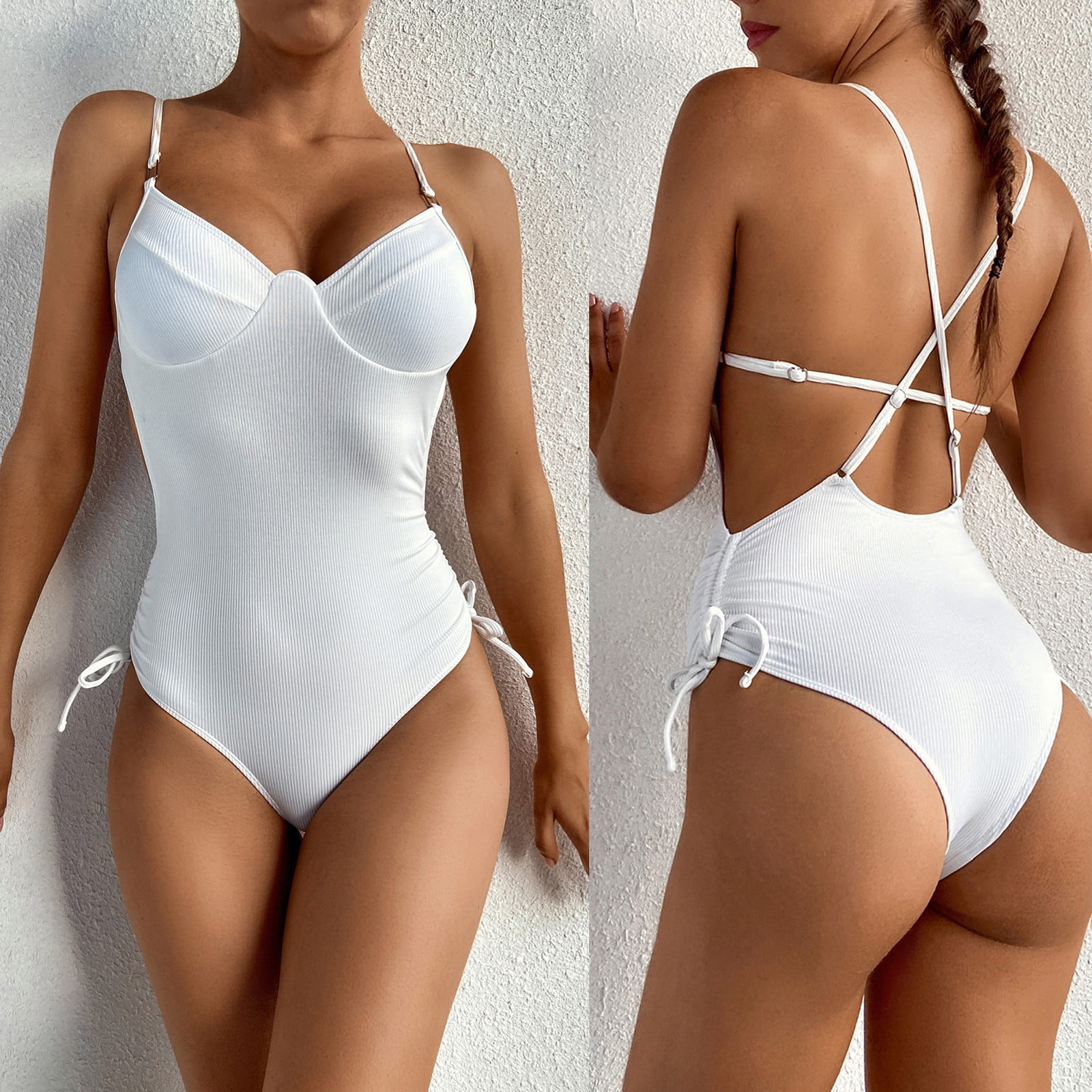 Tponi Cute One Piece Swimsuit For Women One Piece Elastic White