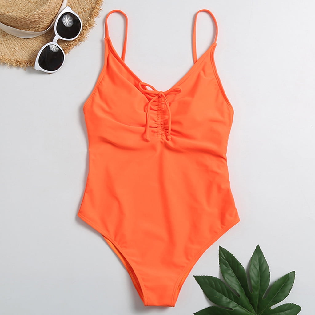 Tponi Cute One Piece Swimsuit For Women One Piece Orange Halter