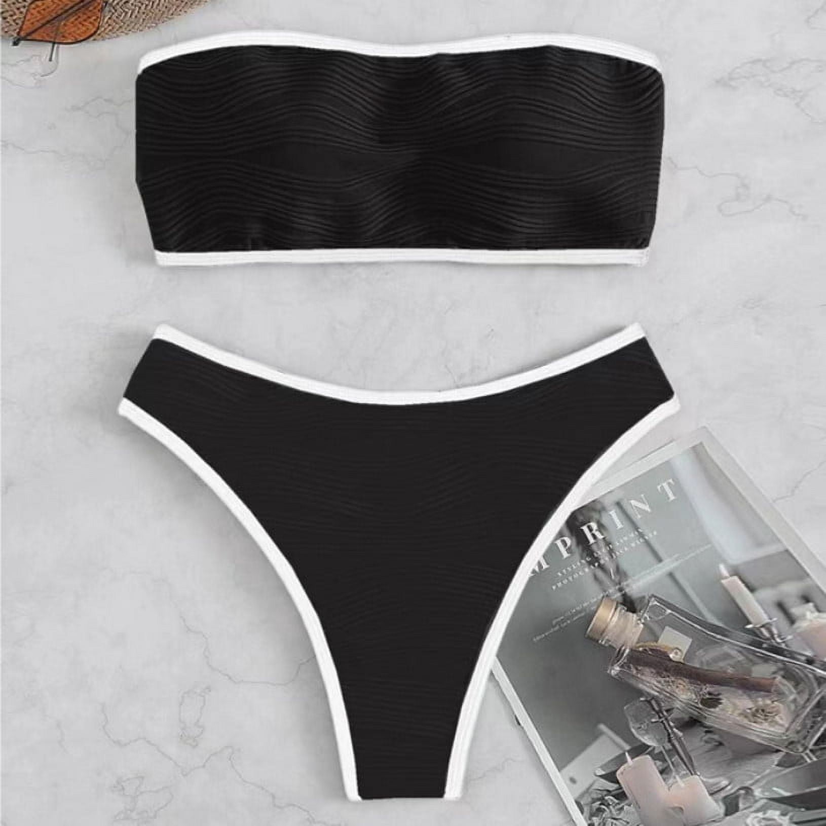 Tponi Cute Swimsuit For Women Two Piece Sets Elastic Black Swimsuit
