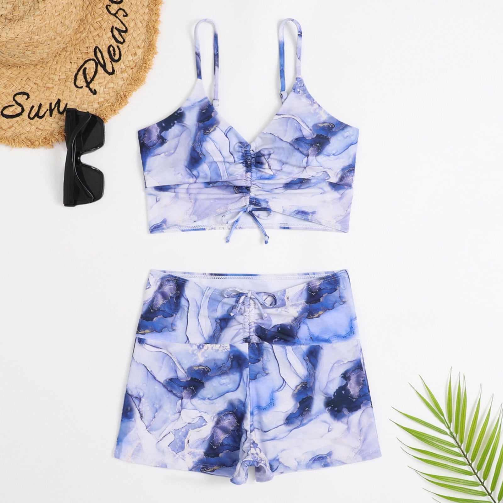 Tponi Cute Swimsuit For Women Two Piece Sets Elastic Blue Clearance