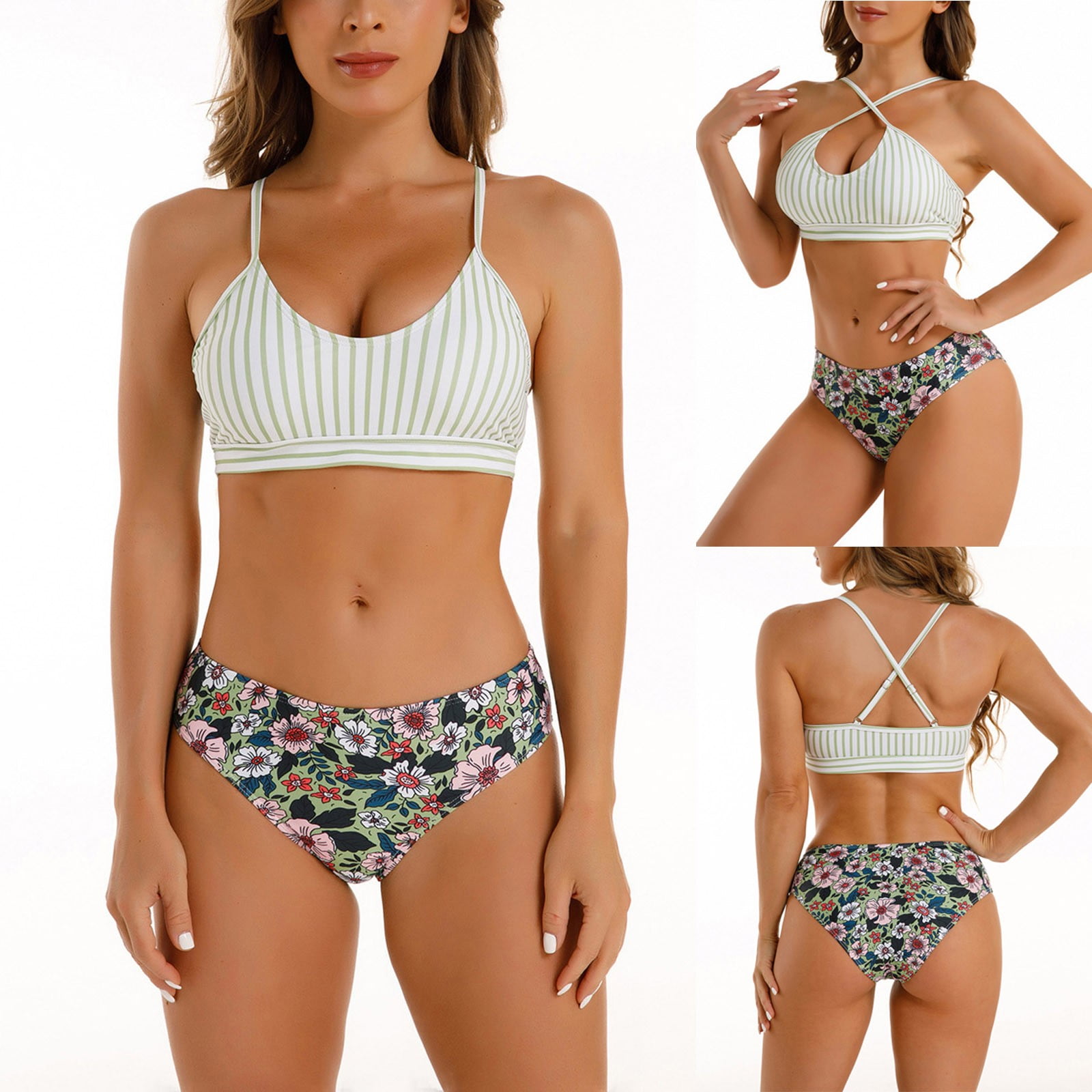 Tponi Cute Swimsuit For Women Two Piece Sets Elastic White Halter