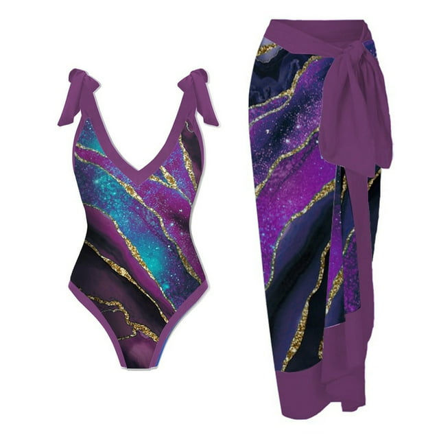 Tponi Cute Swimsuit For Women Two Piece Sets Purple Plus Size Swimsuit