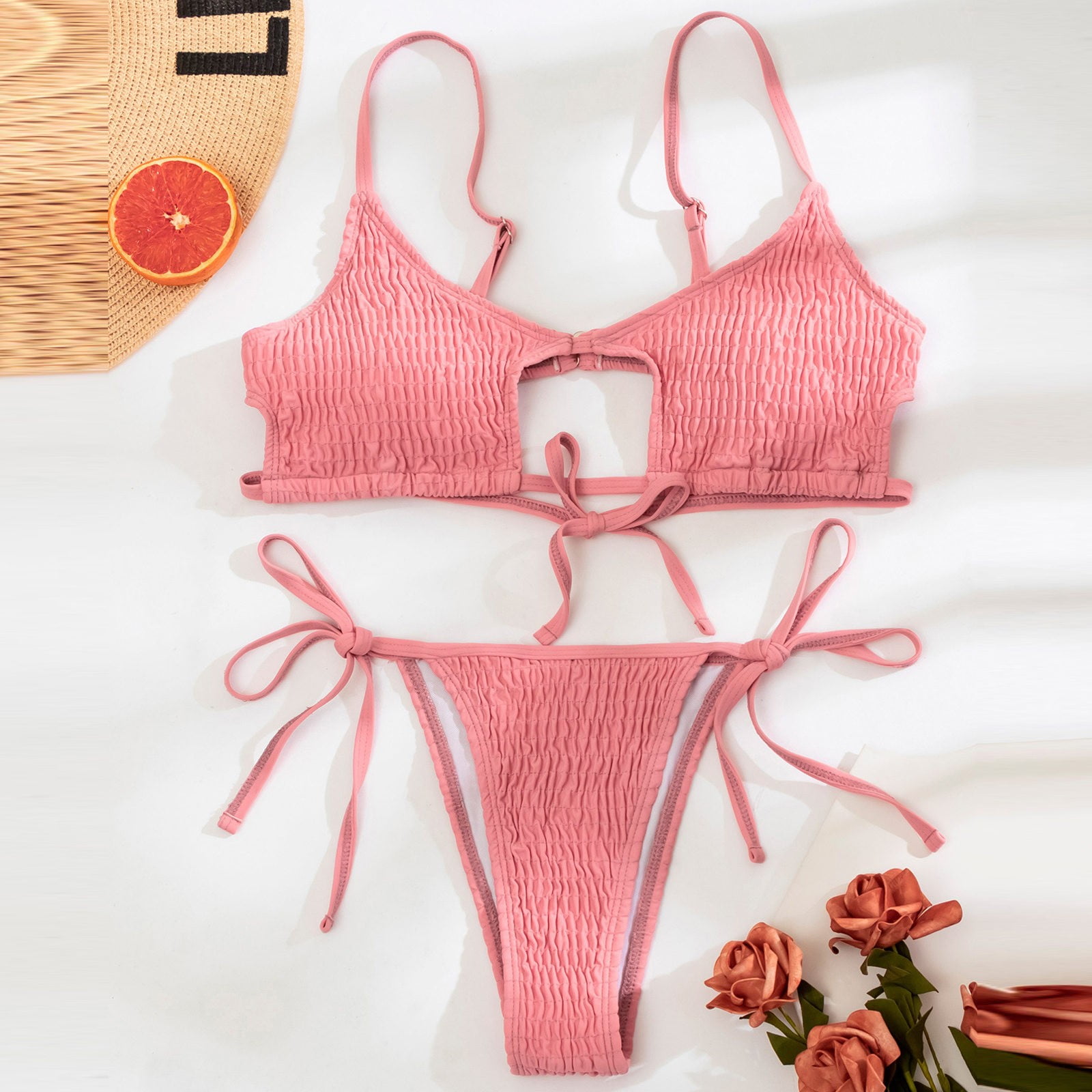 Tponi Cute Swimsuits Two-Piece Sets Pink Clear Strap Bikini S - Walmart.com