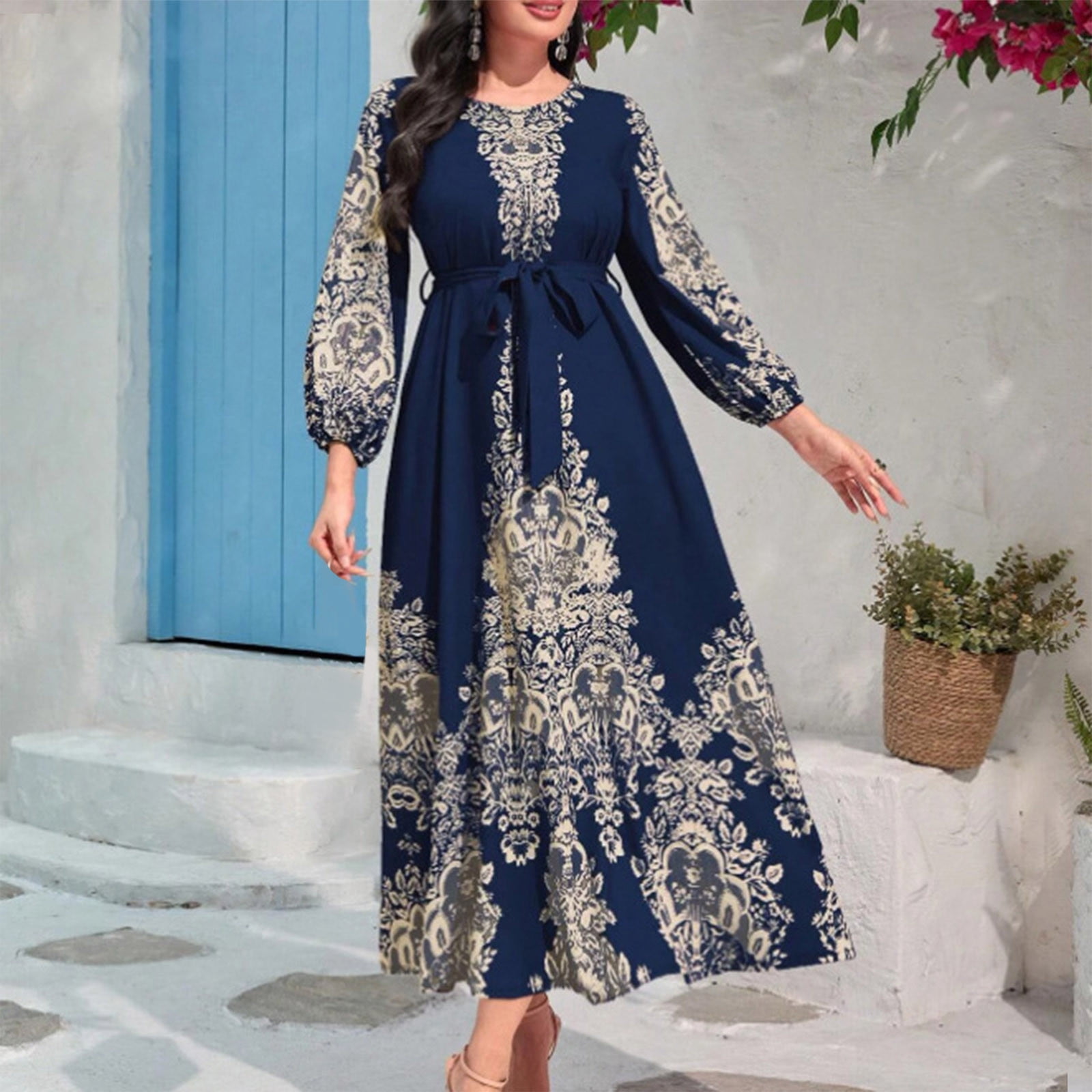 Tponi Elegant Dresses For Women Midi Dresses Ankle Length Neck Tab Long ...