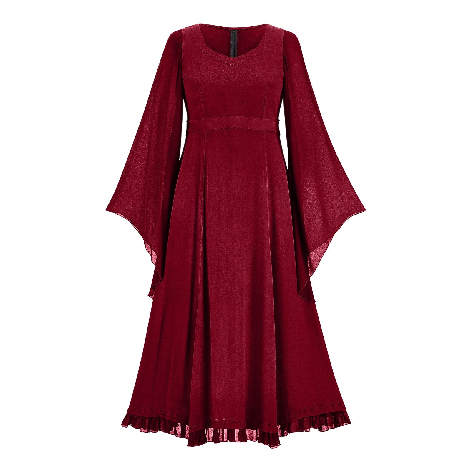 Tponi Retro Dresses For Women Vintage Maxi Long Neck Tab Long Sleeve ...