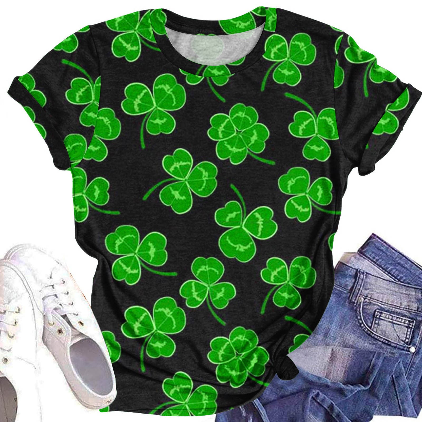 Tponi St Patricks Day Shirts Crew Neck Top Short Sleeve Shamrock