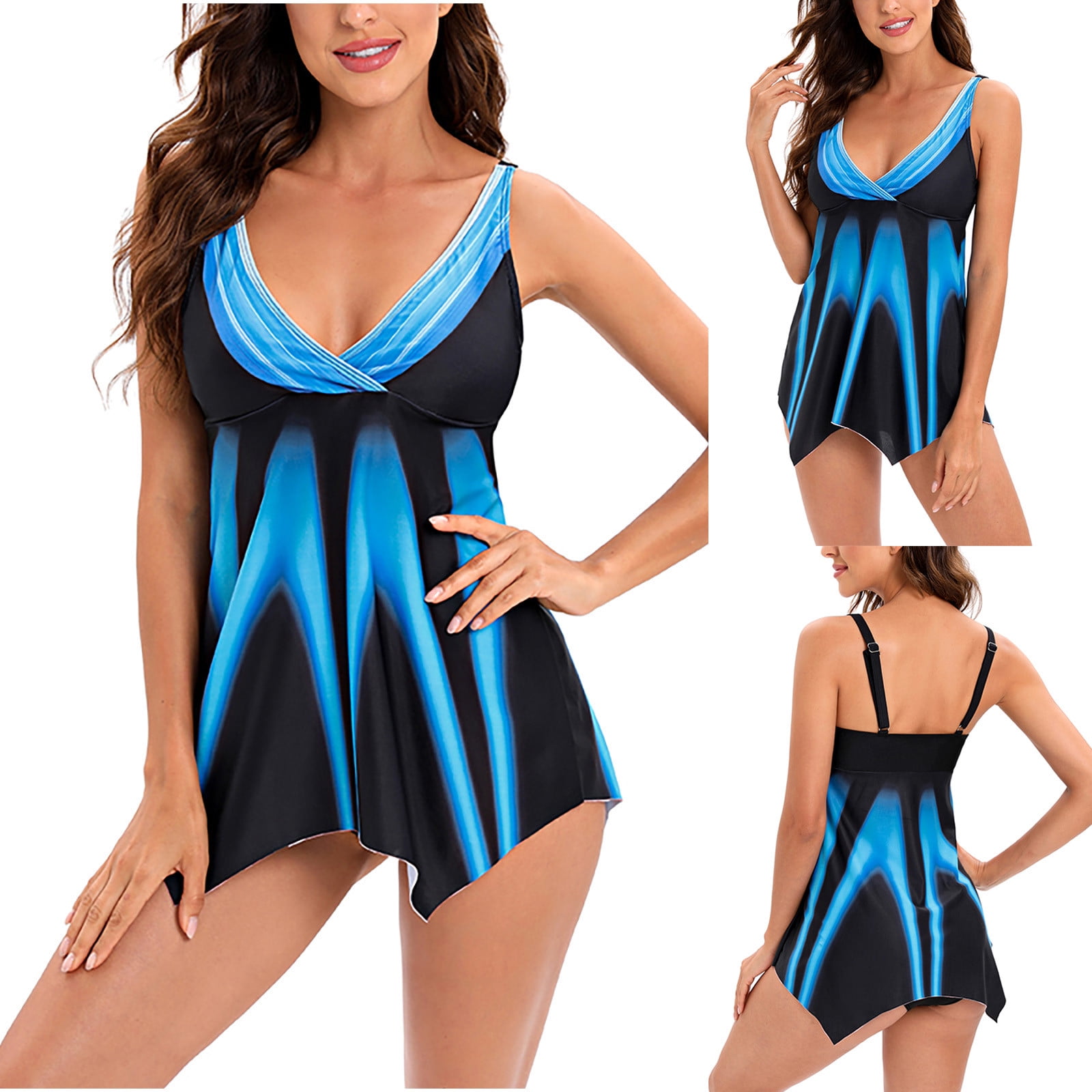 Tponi Swimsuits For Curvy Women Two Piece Sets Blue Clear Strap Bikini