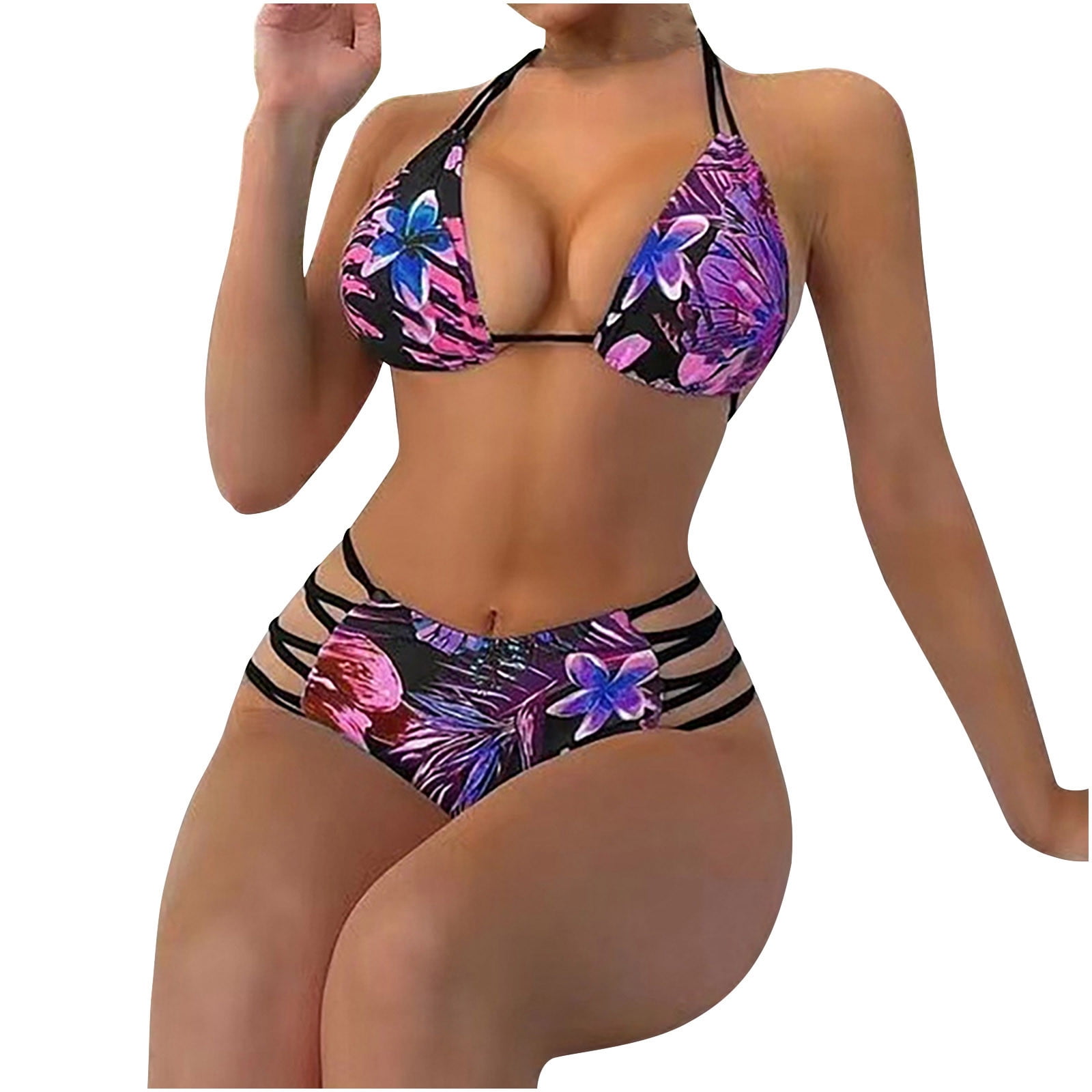 Tponi Swimsuits For Curvy Women Two Piece Sets Elastic Purple Swimsuit