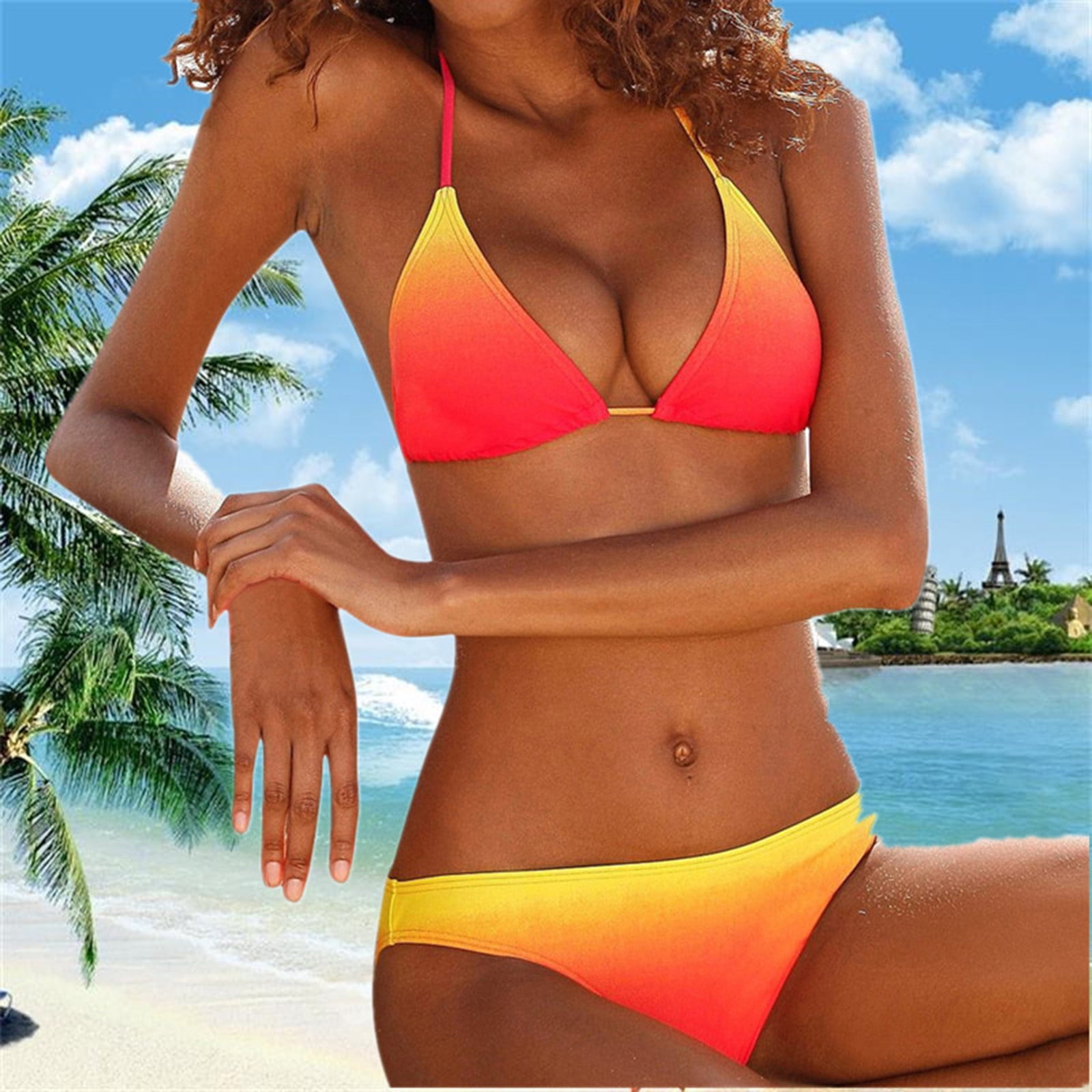 Tponi Swimsuits For Curvy Women Two Piece Sets Elastic Red Plus Size