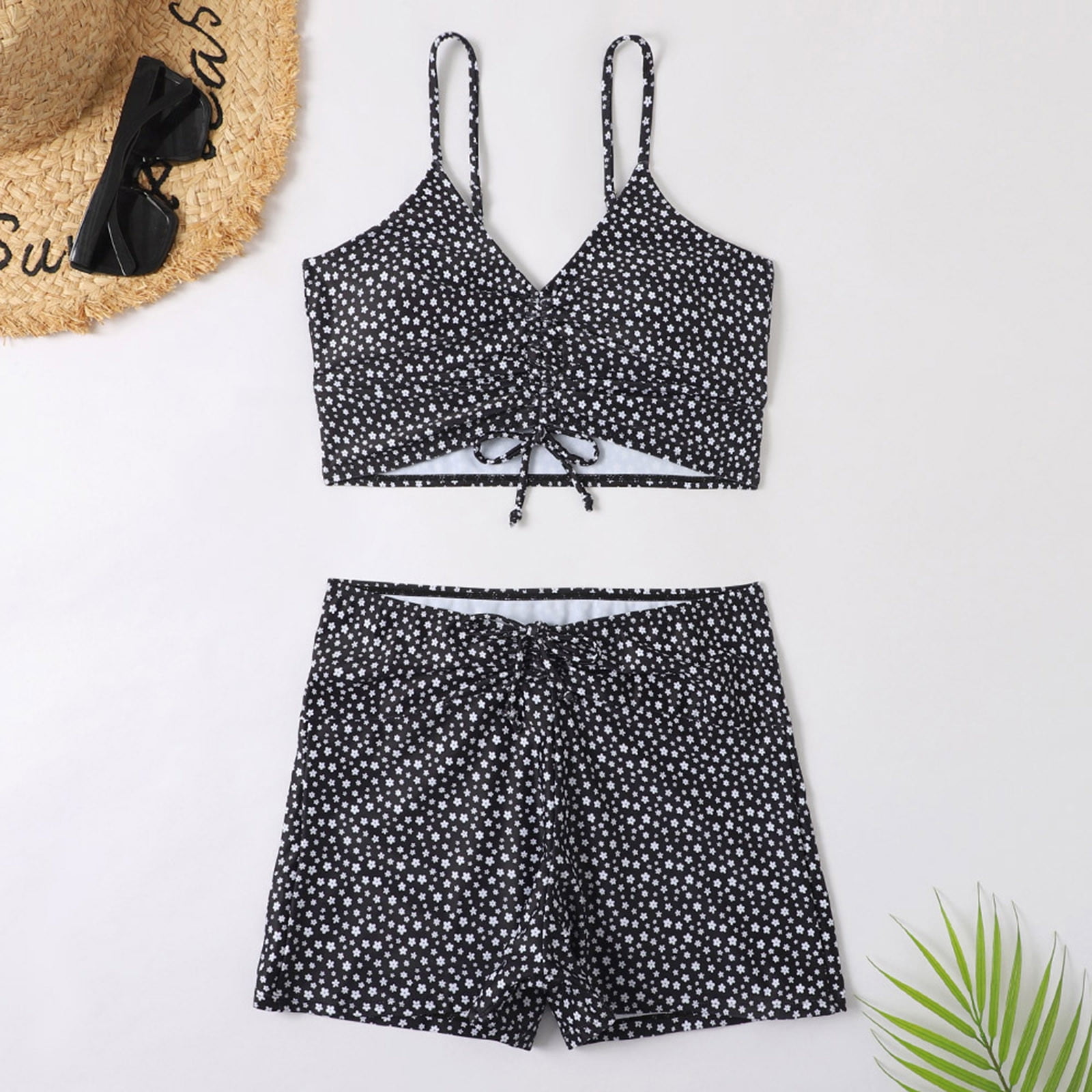 Tponi Two Piece Swimsuit For Women Two Piece Sets Elastic Black