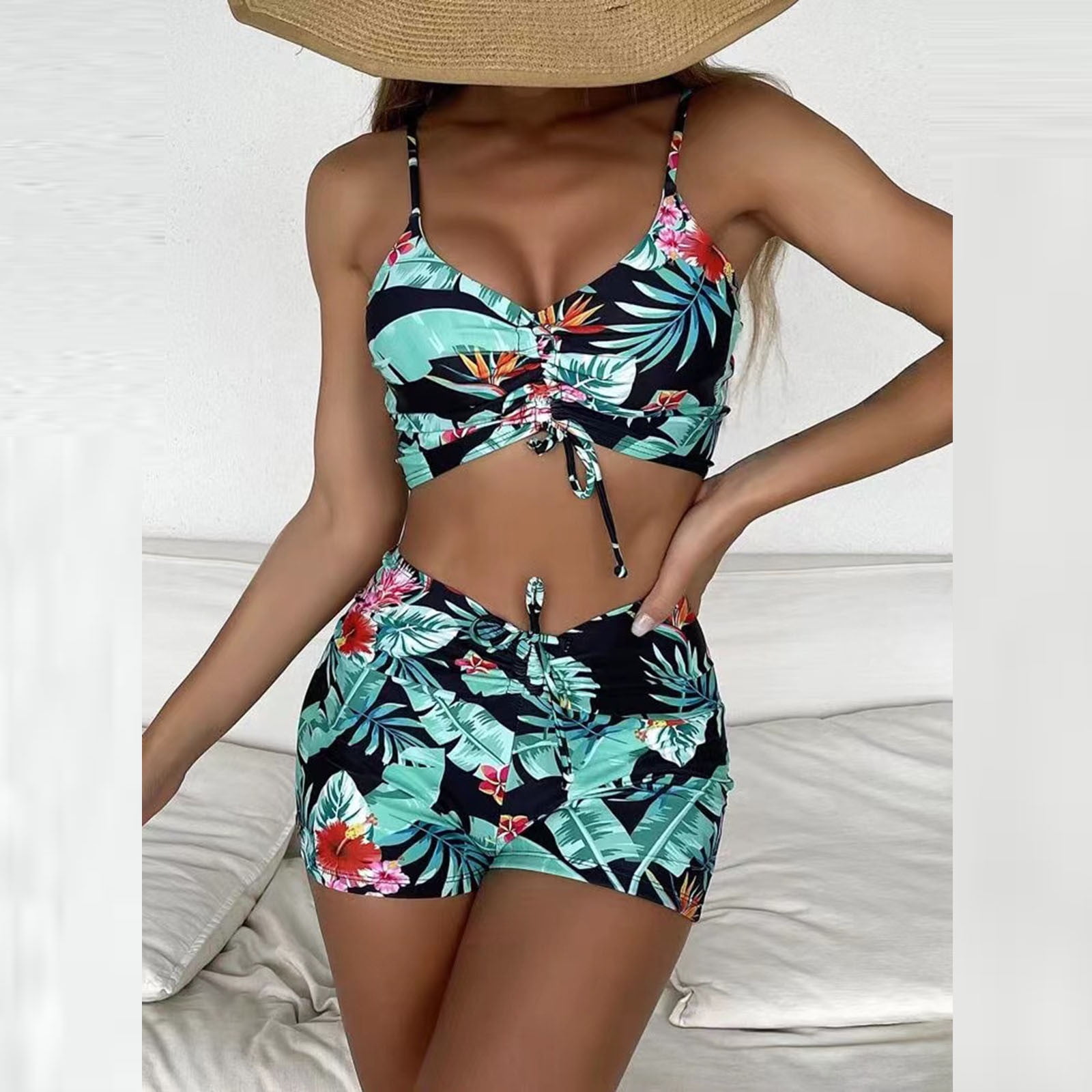 Tponi Two Piece Swimsuit For Women Two Piece Sets Elastic Green Bikini