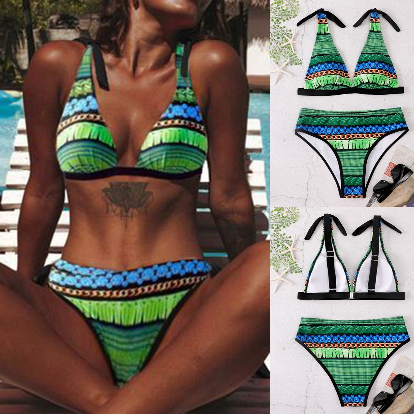 Tponi Two Piece Swimsuit For Women Two Piece Sets Elastic Green