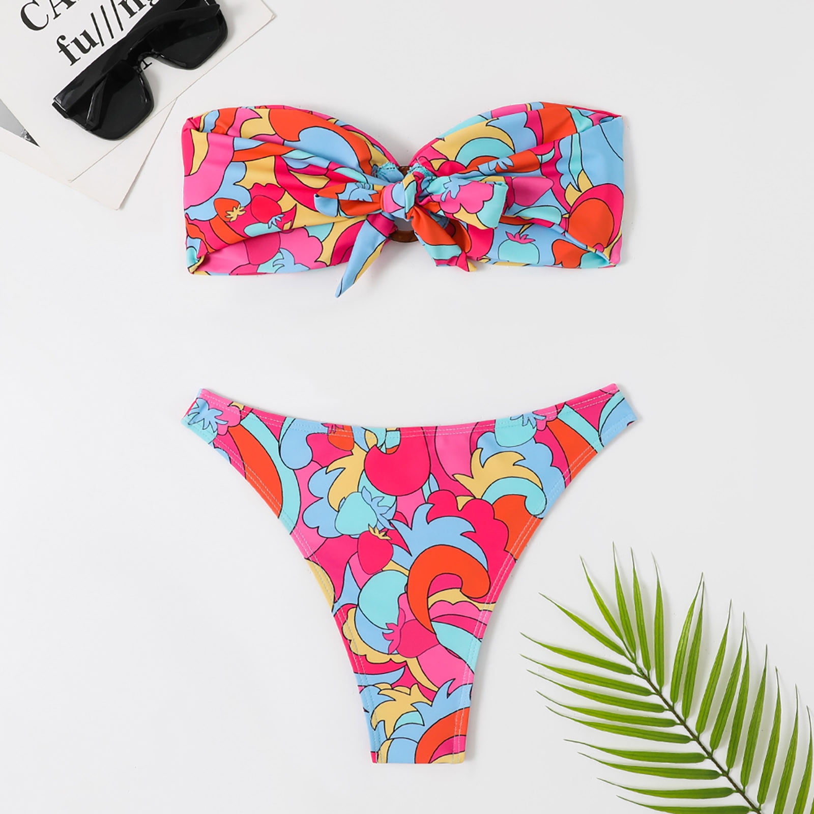 Tponi Two Piece Swimsuit For Women Two Piece Sets Elastic Hot Pink