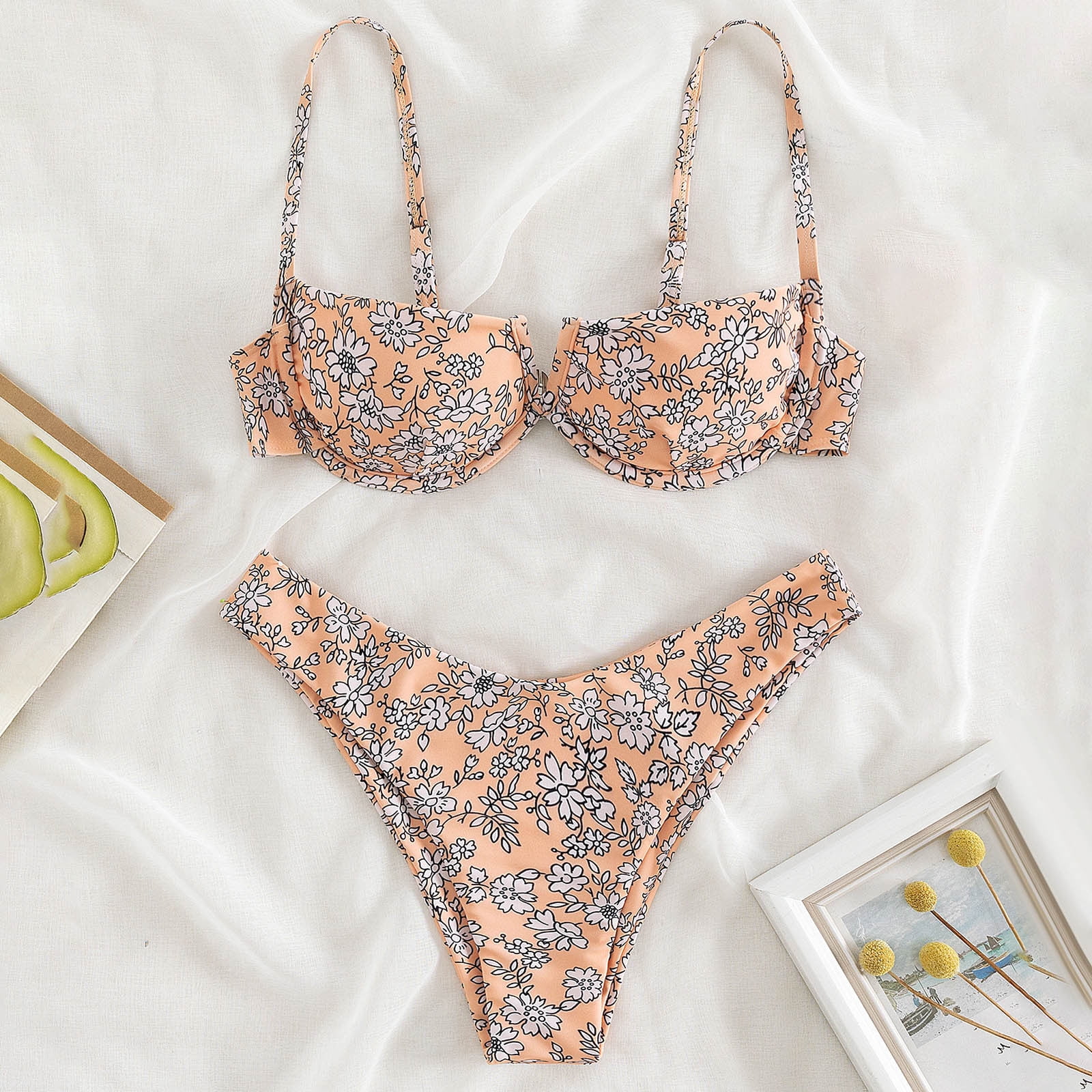 Tponi Two Piece Swimsuit For Women Two Piece Sets Elastic Orange