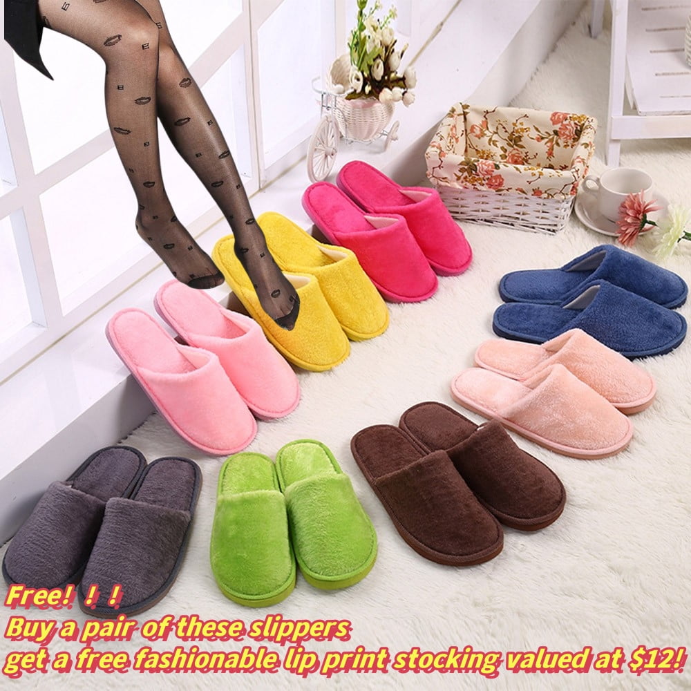Tponi Womens House Slippers Solided Closed Toe Pink Thin Slip-Resistant ...
