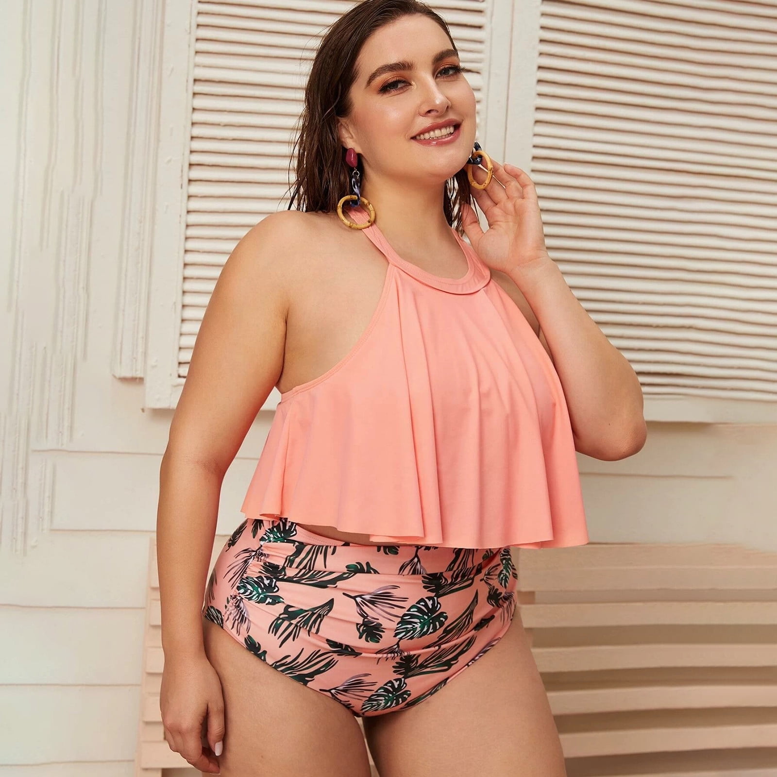 Tponi Womens Swimsuits One Piece One Piece Elastic Orange Plus Size