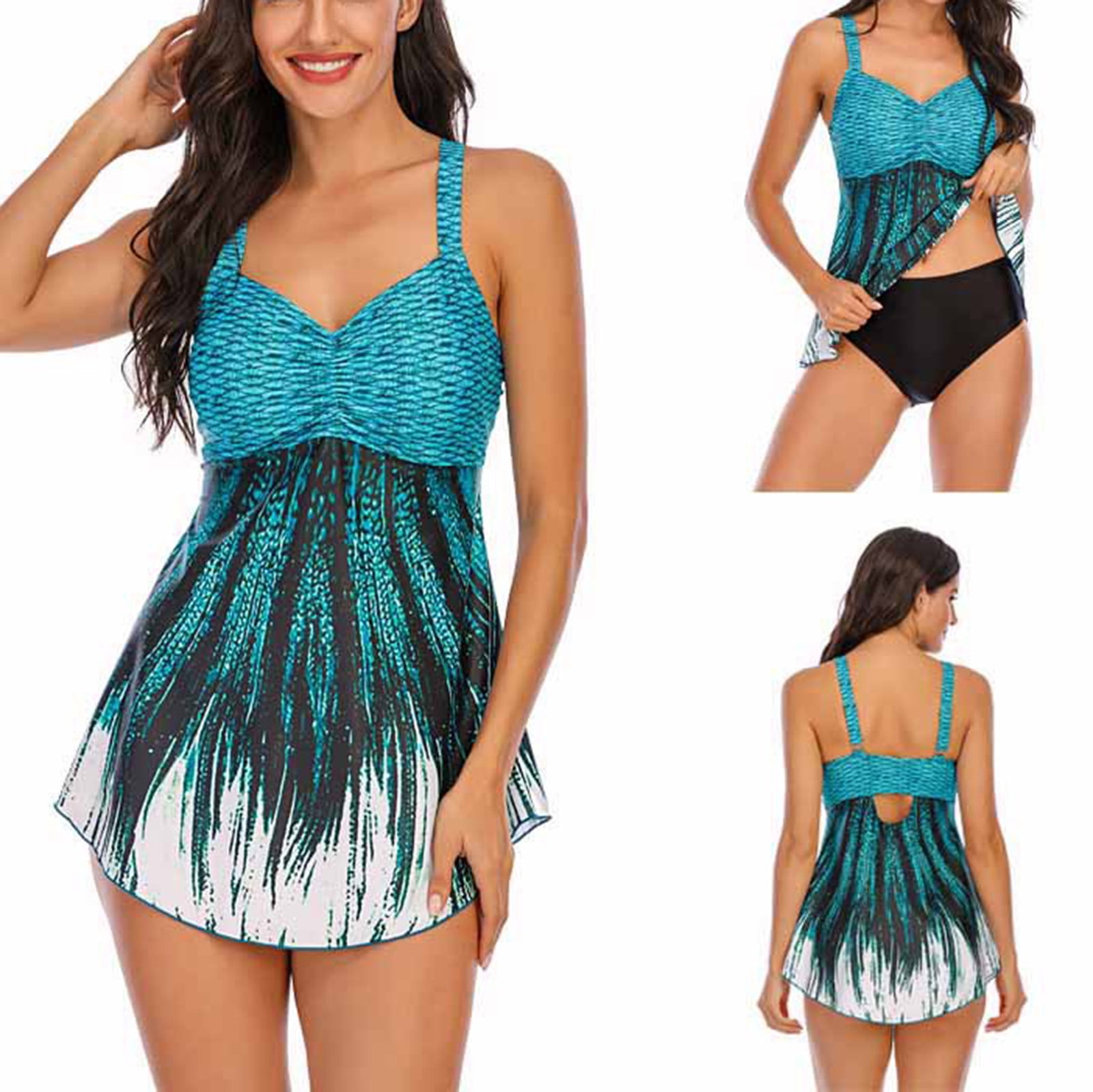 Tponi Womens Swimsuits Tummy Control Two Piece Sets Green Clearance