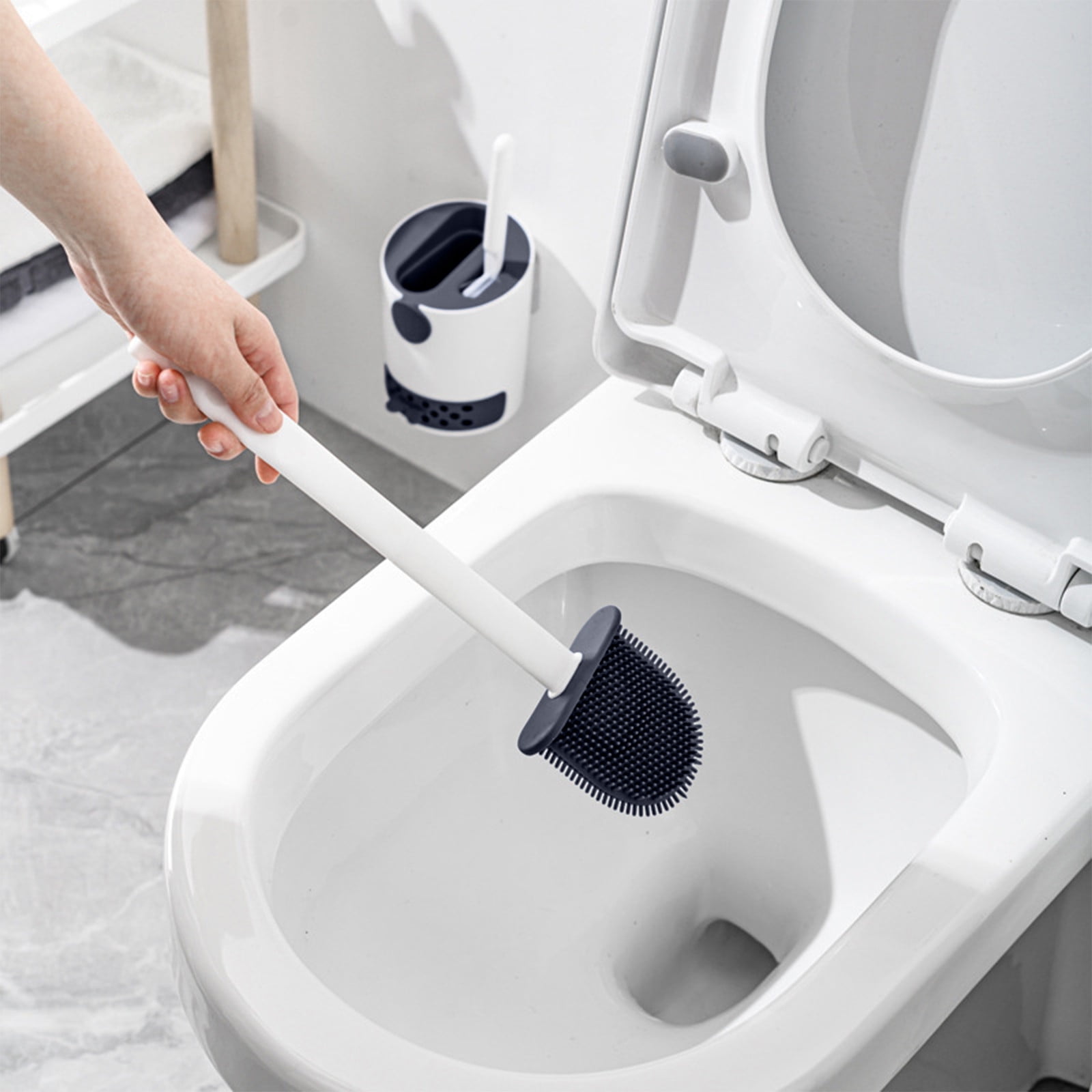 Tpr Toilet Brush Set with Small Bristles, Toilet Wall-Mounted Punch ...