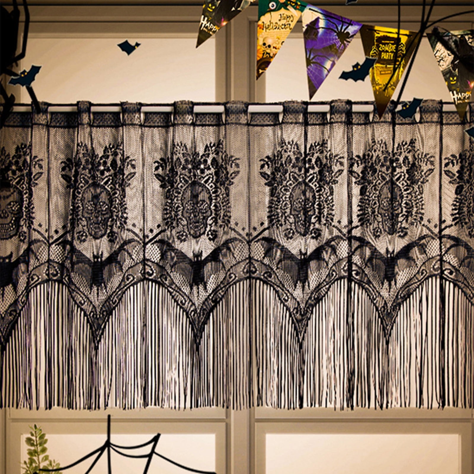 Tpzfurit Black Skull Lace Halloween Lamp Shade Cover with Tassels ...