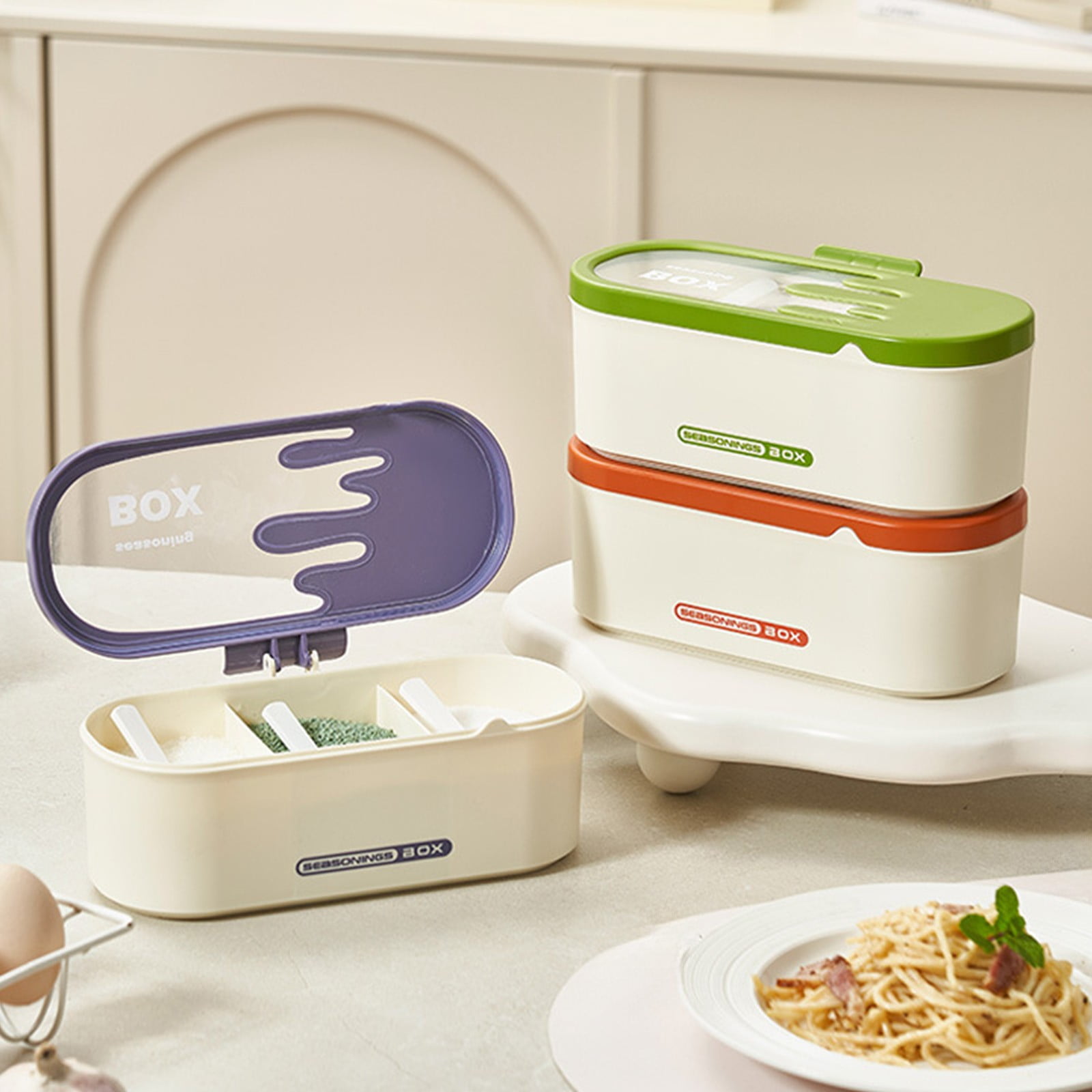 Christmas Clearance Tpzfurit Multi-Compartment Seasoning Box with Press ...