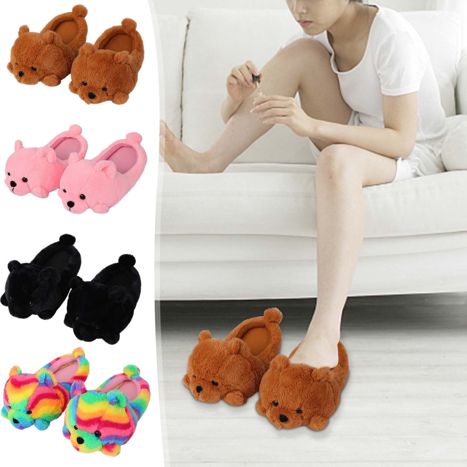 Christmas Clearance Teddy Bear Slippers with Plush Thickened Cotton for ...