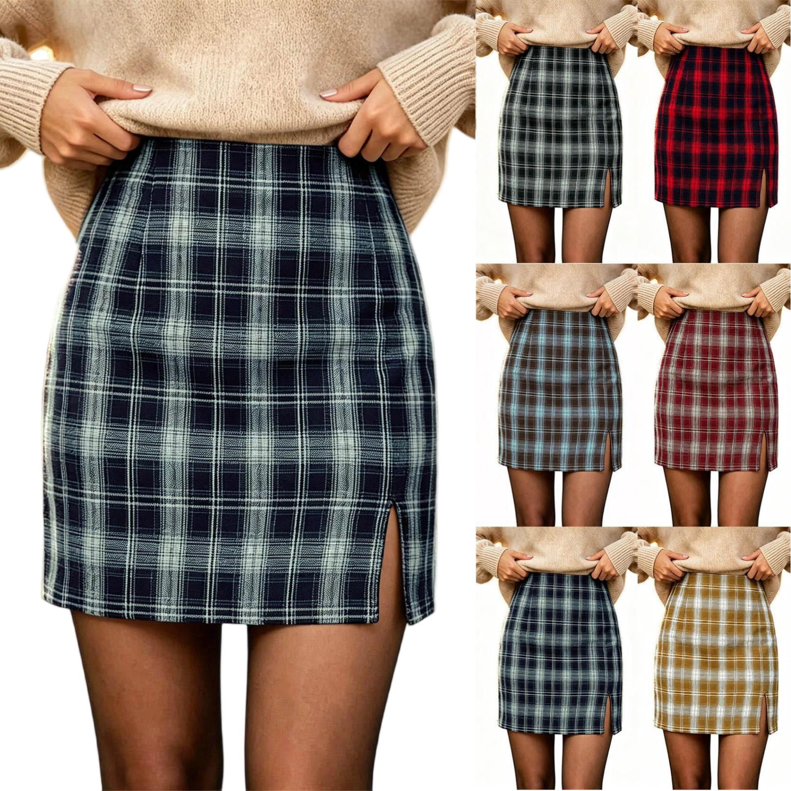 Tqcoqu Womens High Waist Plaid Mini Skirt With Built In Shorts