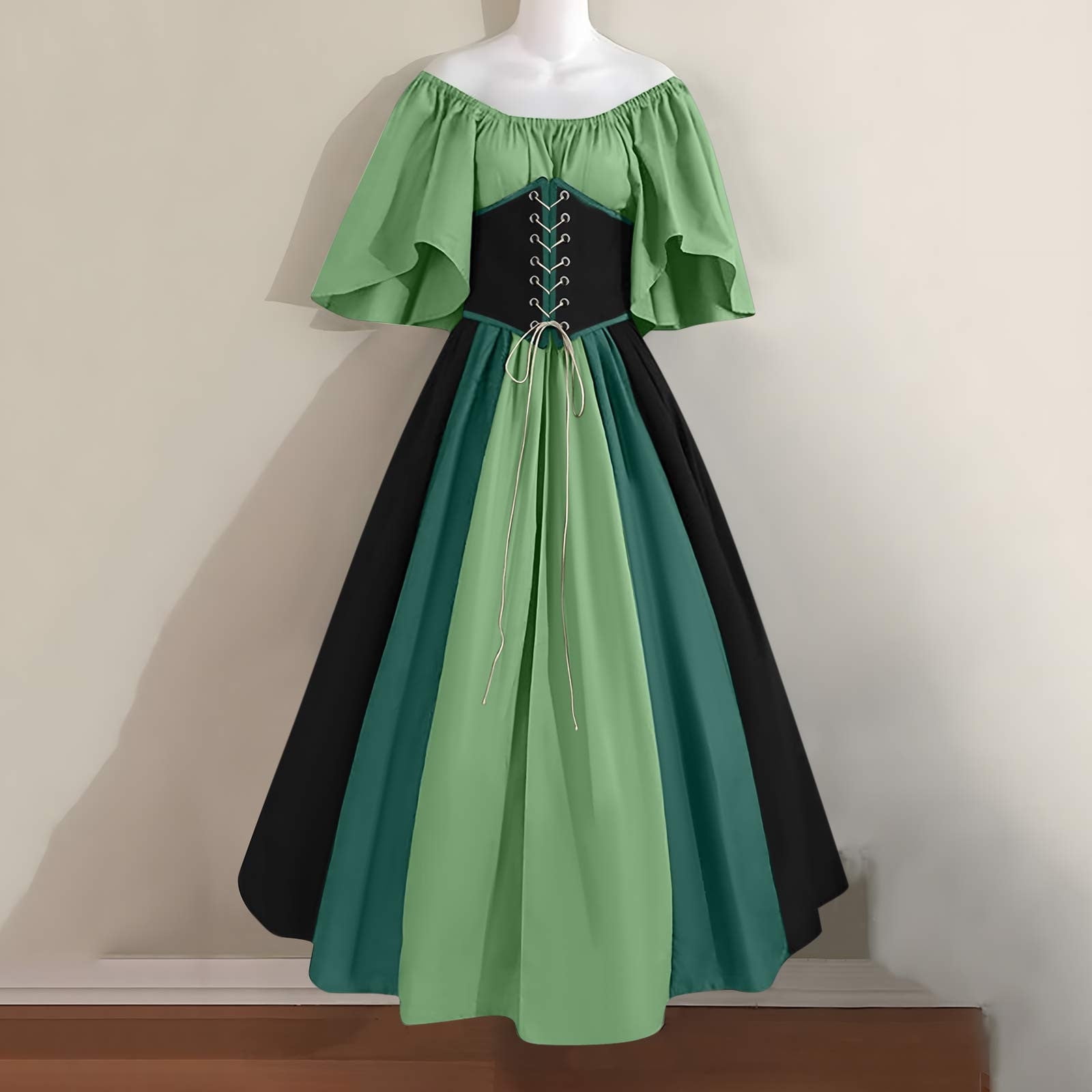 Tqyyweavej Renaissance Costume Women Puff Sleeve Medieval Dress Irish Renaissance Dress ...