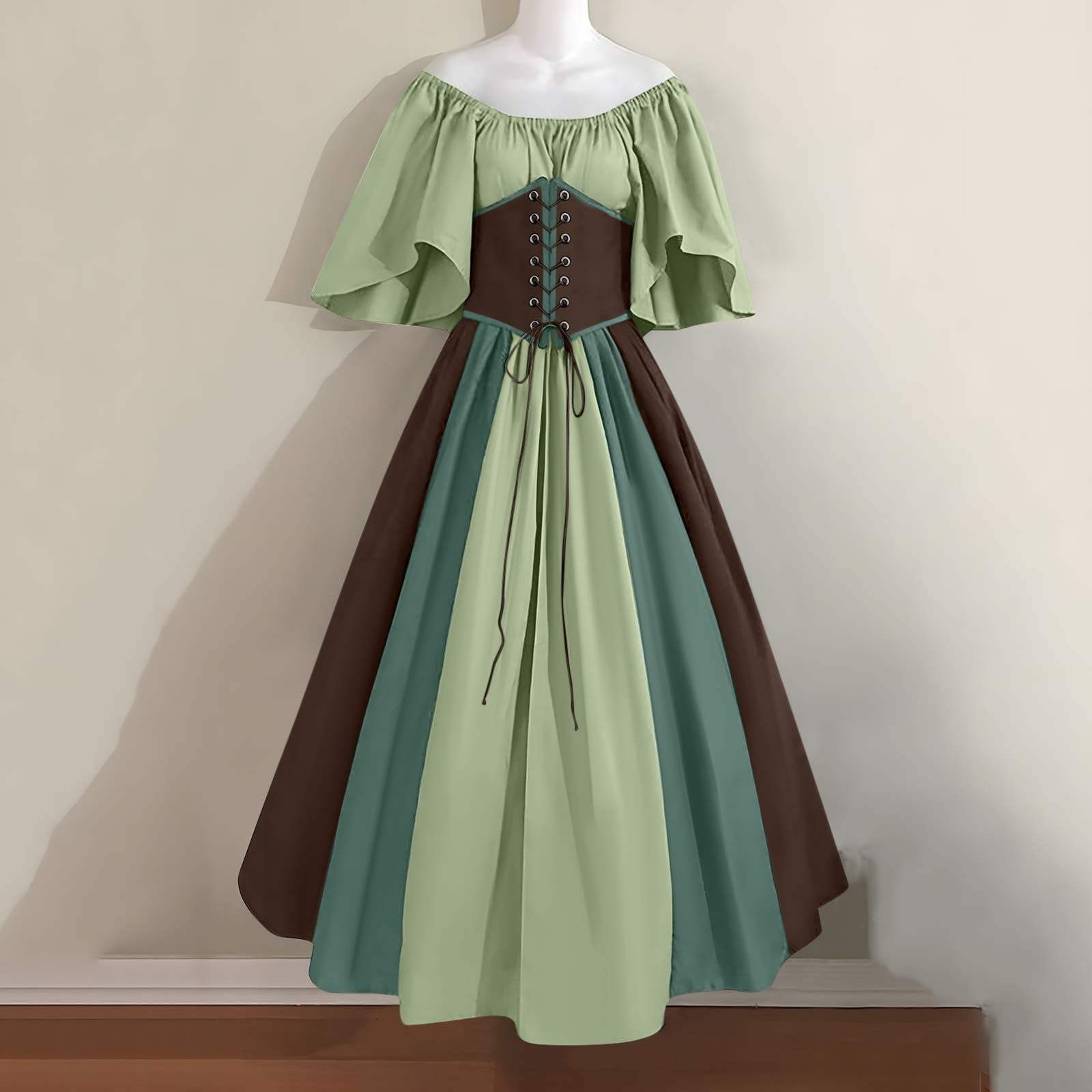 Tqyyweavej Renaissance Costume Women Puff Sleeve Medieval Dress Irish ...