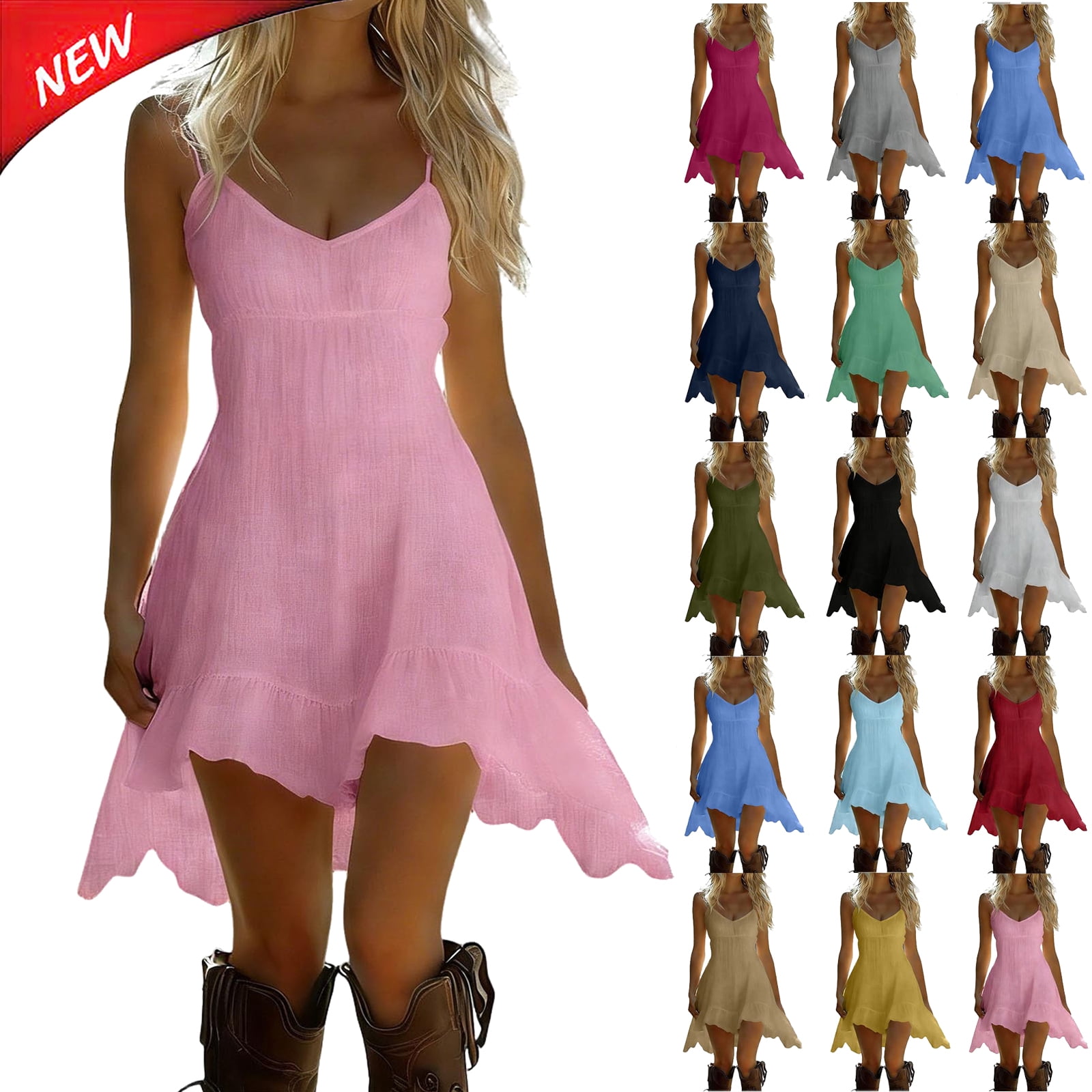 Tqyyweavej Women's Linen Cami Dress Asymmetrical V Neck Fairy Dress ...