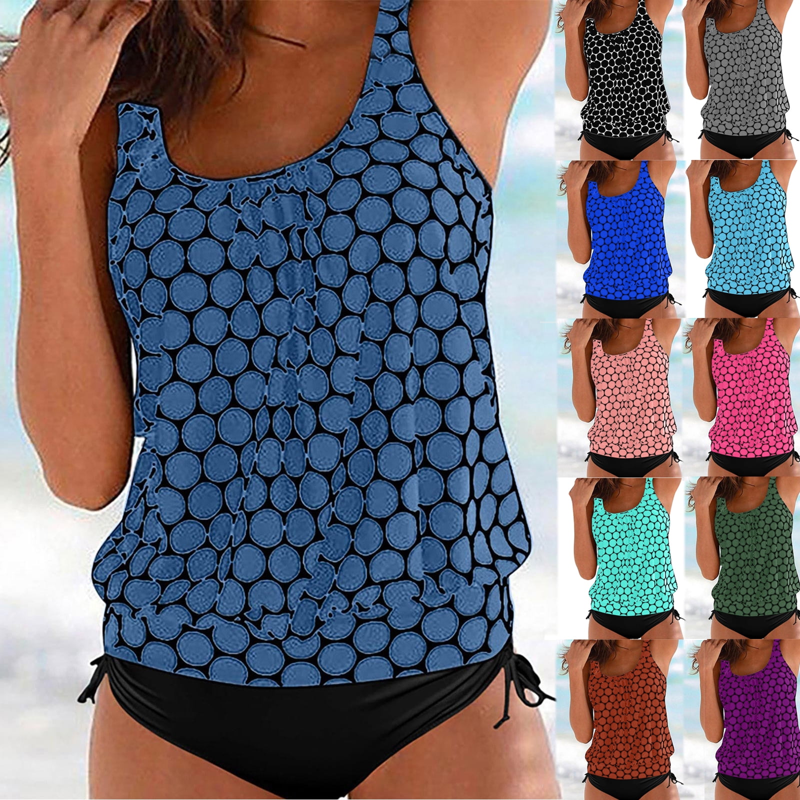 Tqyyweavej Womens Plus Tankini Swimsuit Straps Square Neck Sleeveless ...