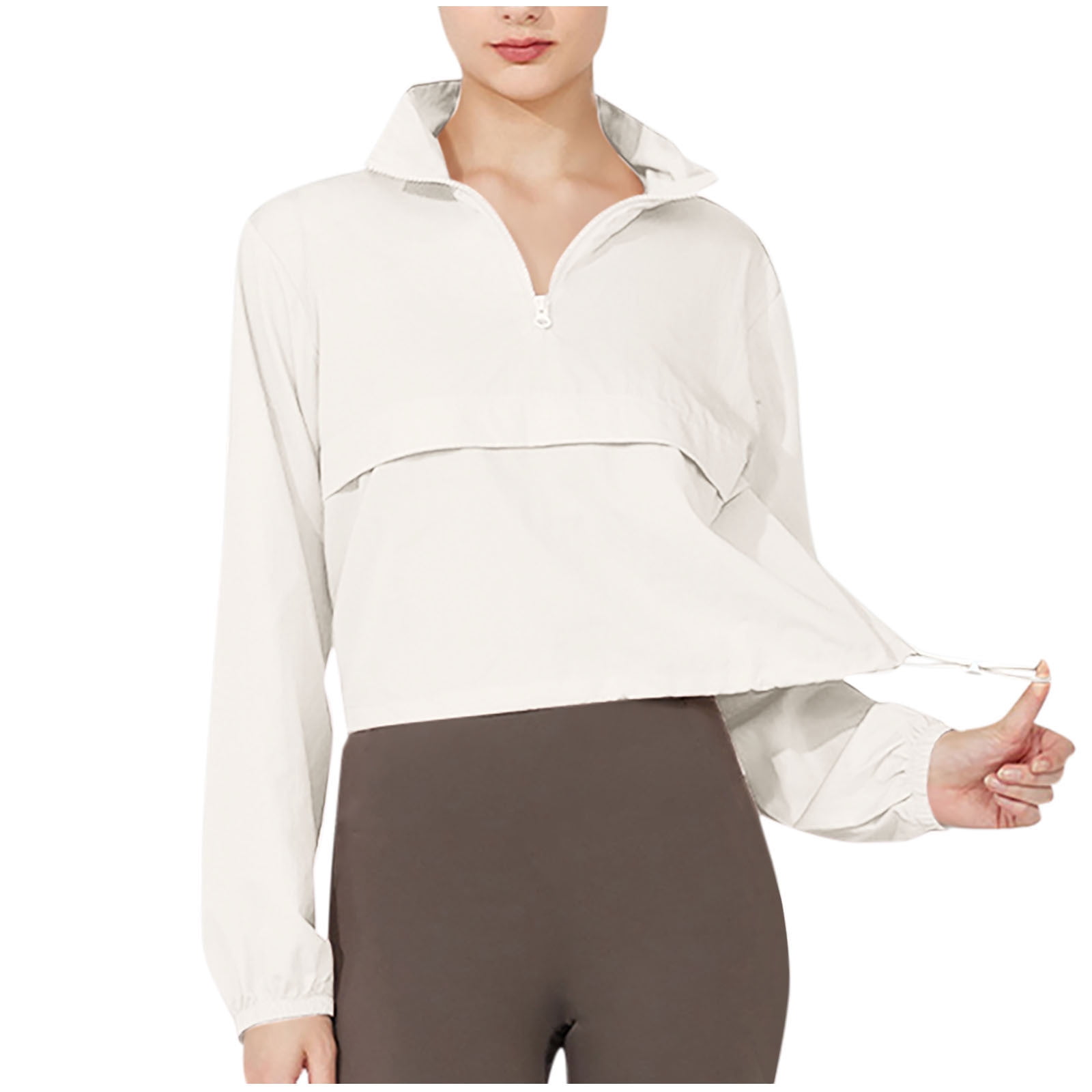 Tqyyweavej Womens Rain Tops Waterproof Long Sleeve Solid Color ...