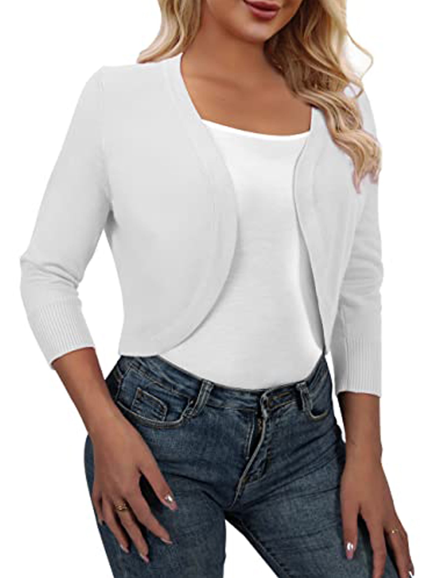 Très Chic Mailanda Women's Open Front 3/4 Sleeve Cropped Cardigan Bolero Shrug Sweater - Walmart.com