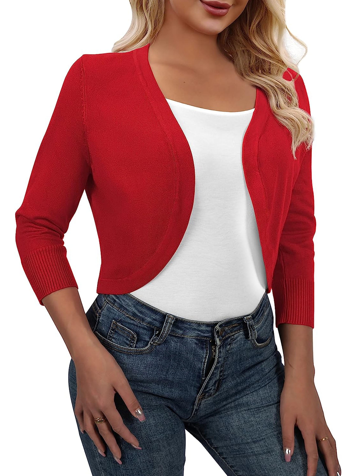 Très Chic Mailanda Women's Open Front 3/4 Sleeve Cropped Cardigan ...