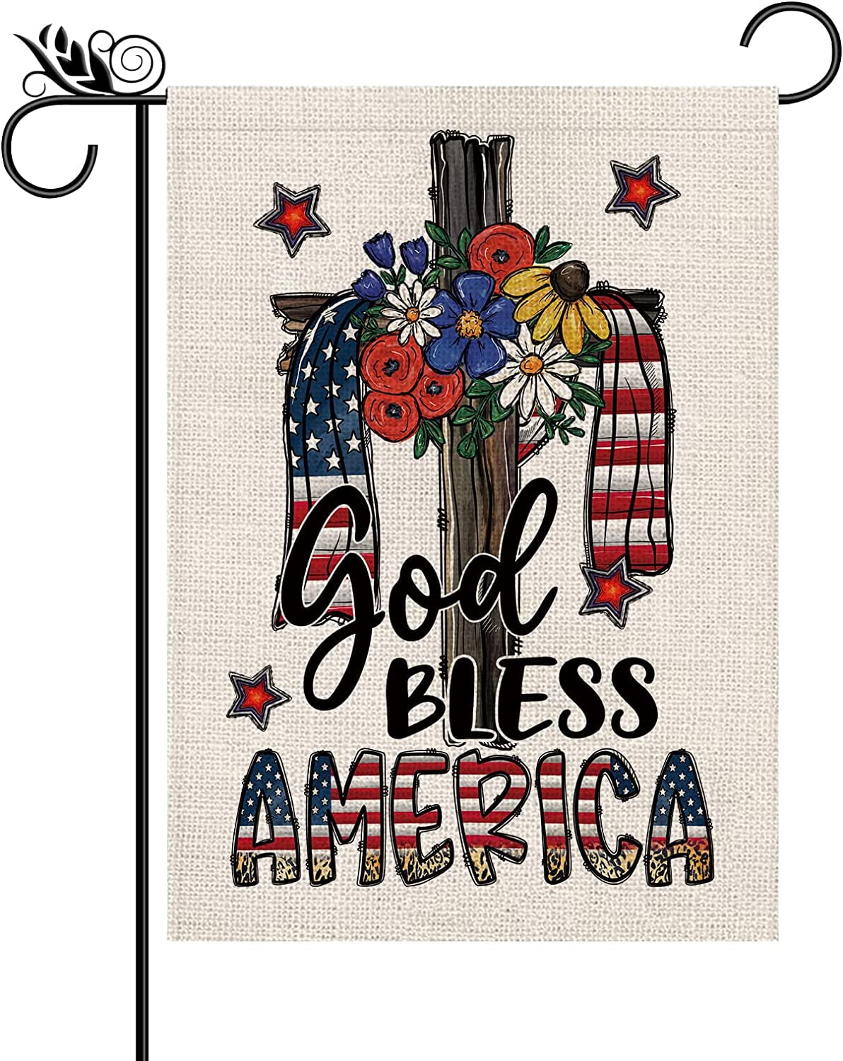 TraQunn 4th of July Garden Flag God Bless America Cross Jesus Patriotic ...