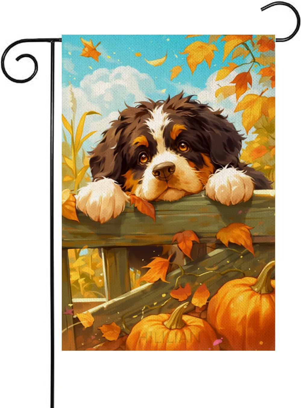 TraQunn Bernese Mountain Fall Garden Flag 12x18 Inch Double Sided Burlap Small Pumpkin Fence ...