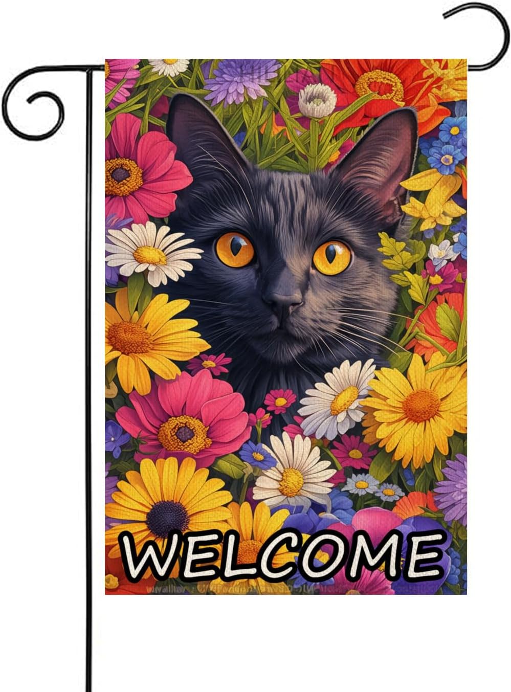 TraQunn Black Cat Garden Flag Welcome Colorful Daisy Garden Flag 12x18 ...