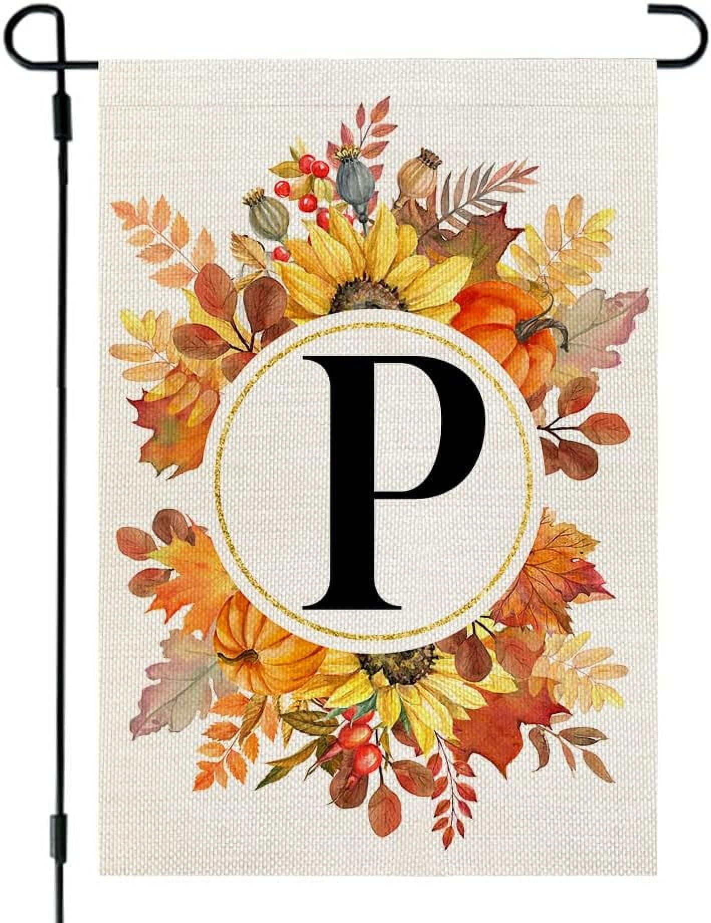 TraQunn Fall Monogram Letter P Garden Flag Sunflower Pumpkin Leaves ...
