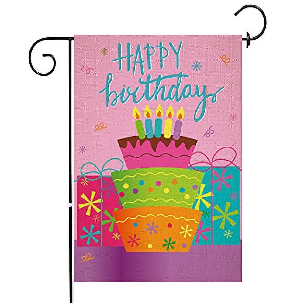 TraQunn Girls Kids Pink Cake Happy Birthday Garden Flag 12x18 Inch Double Sided Burlap Flag ...