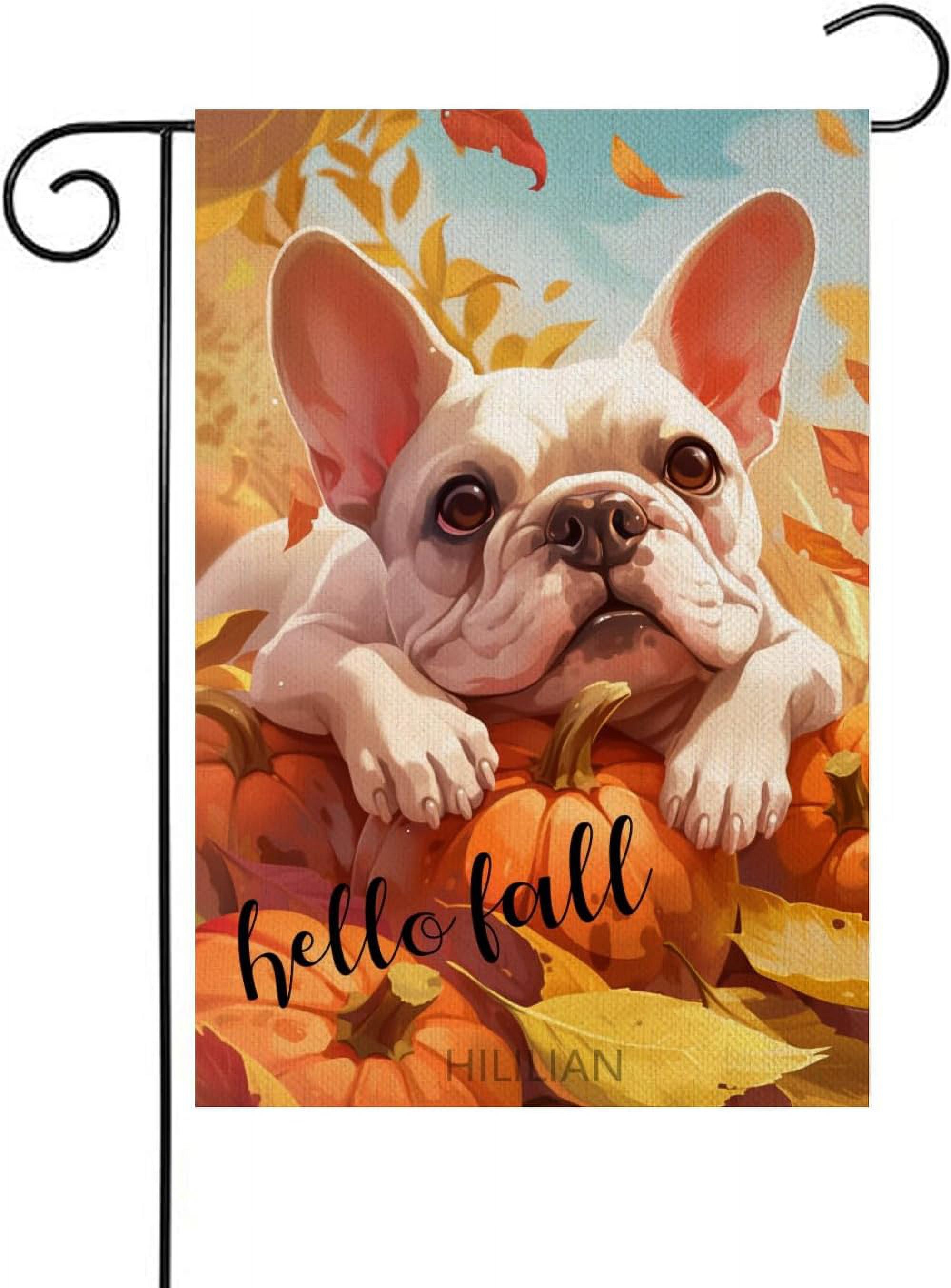 TraQunn Hello Fall Bulldog-Flag 12x18 Inch Double Sided Burlap Small ...