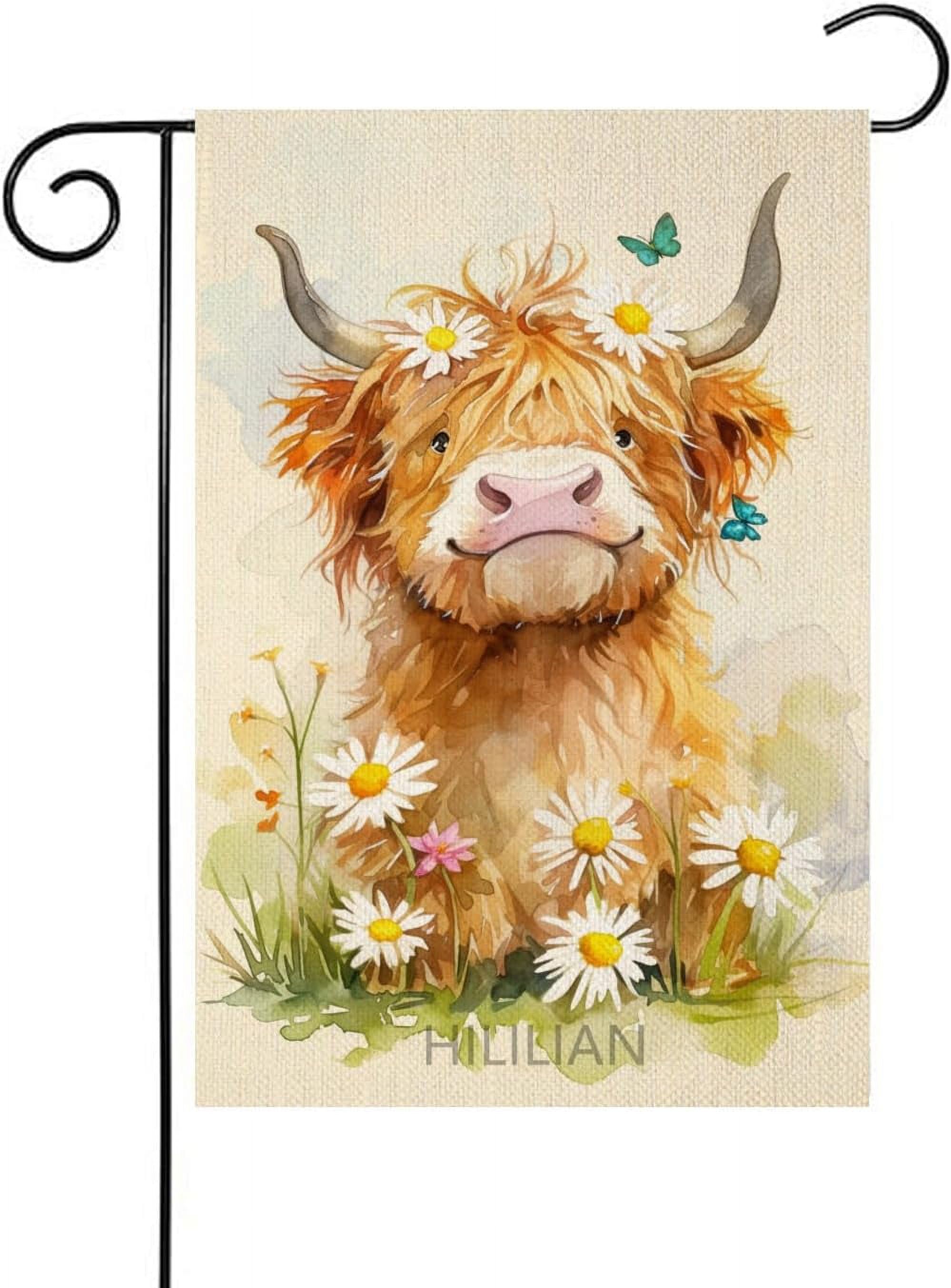 TraQunn Highland Cow Garden Flag Hello Spring Summer 12x18 Inch Double ...