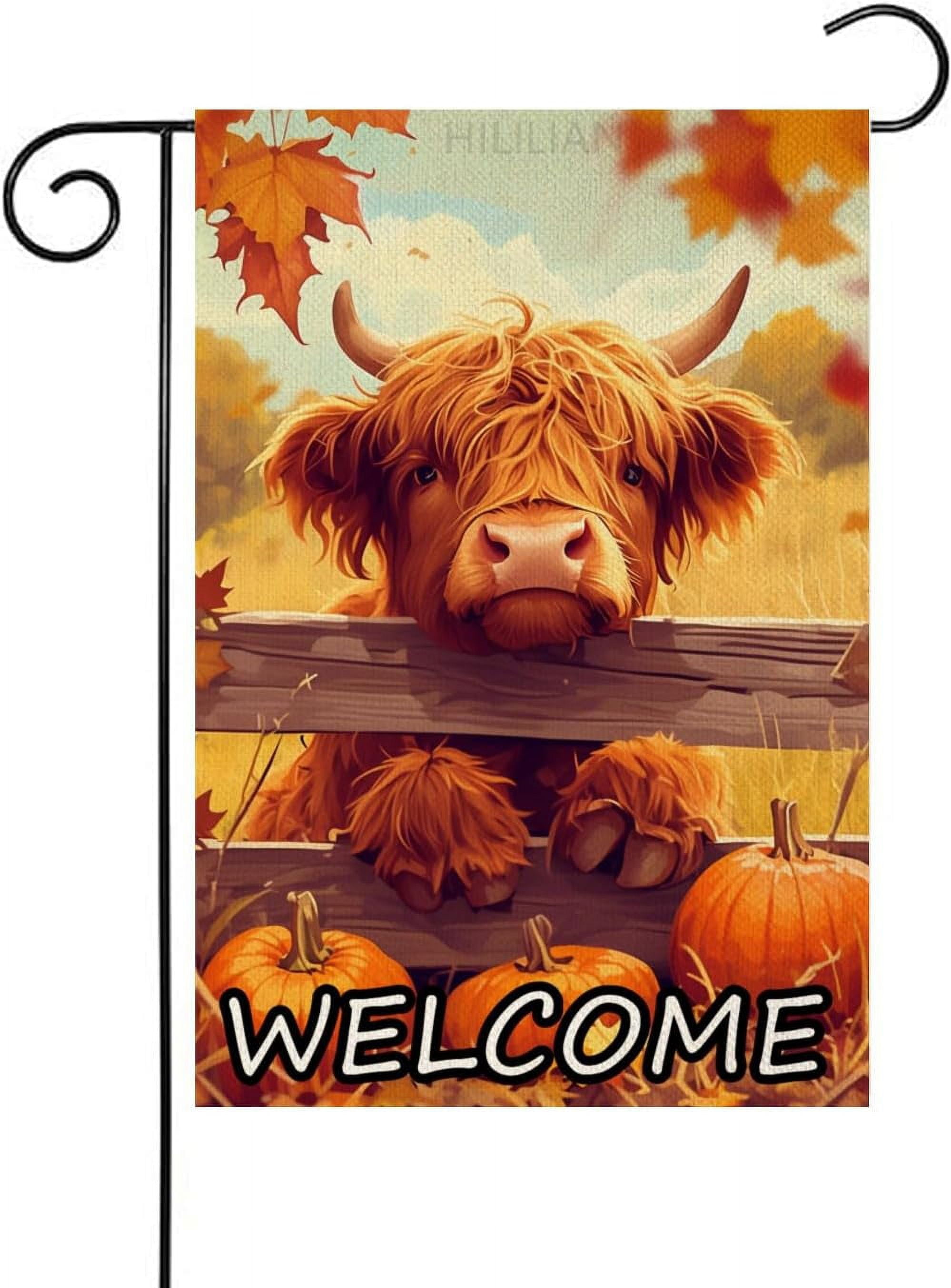 TraQunn Highland Cow Welcome Fall Garden Flag 12x18 Inch Double Sided ...