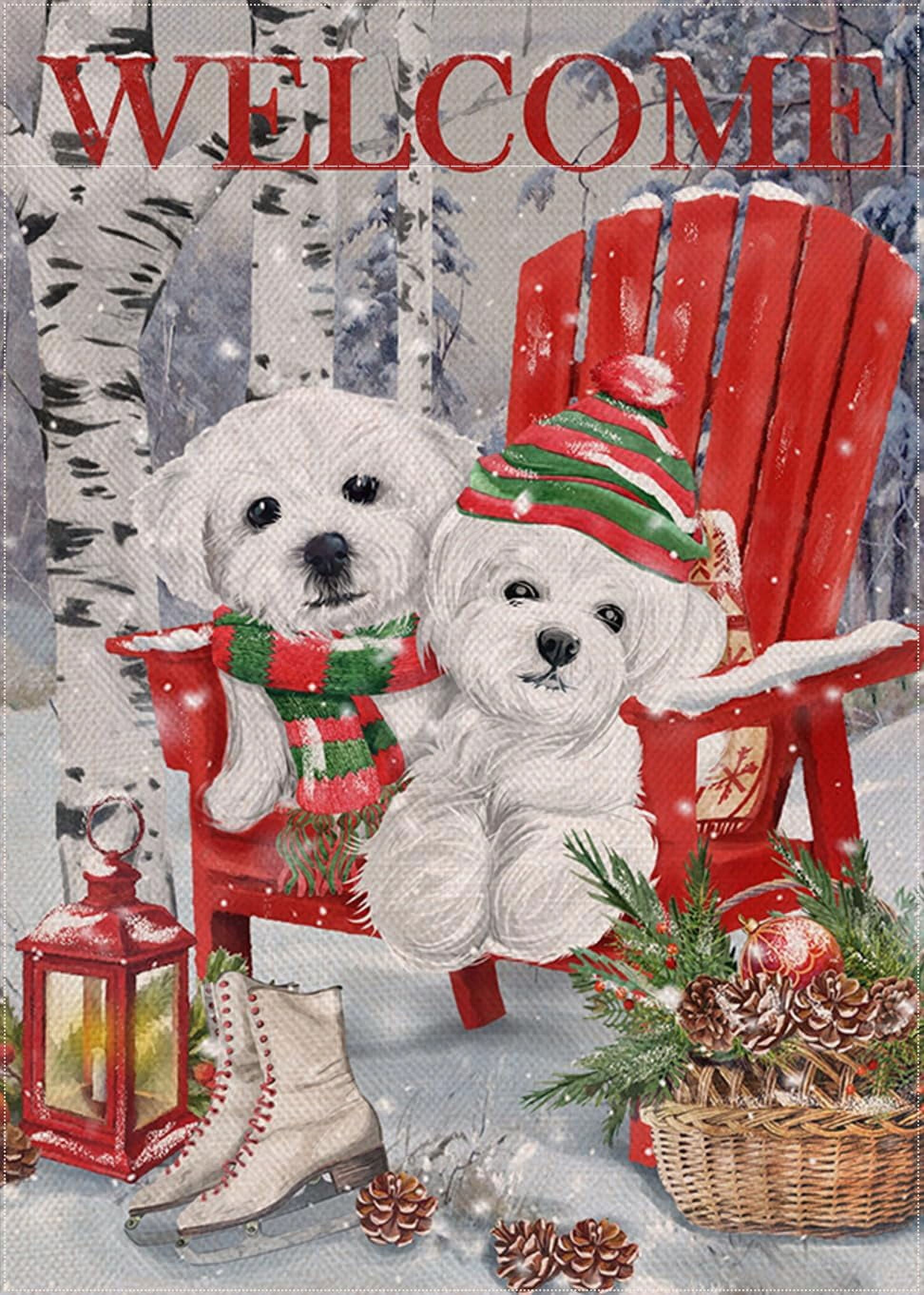 TraQunn Home Decorative Welcome Winter Bichon Frise Dogs Red Chair ...