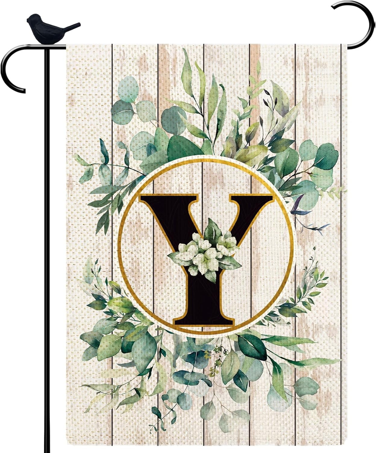 TraQunn Monogram Letter Y Eucalyptus Floral Spring Garden Flag Burlap ...