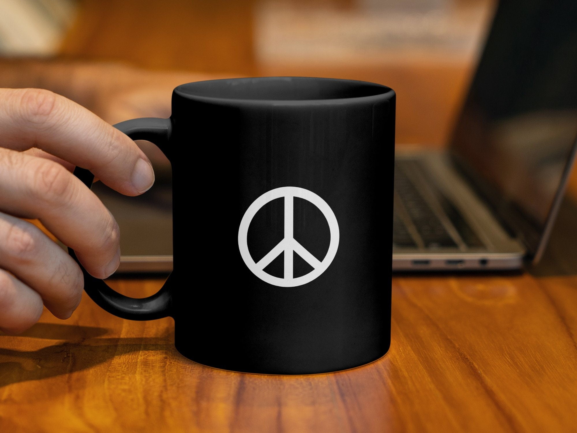 TraQunn Peace Mug Symbol Coffee Mug - Glossy Black Ceramic 11 Oz Mug ...