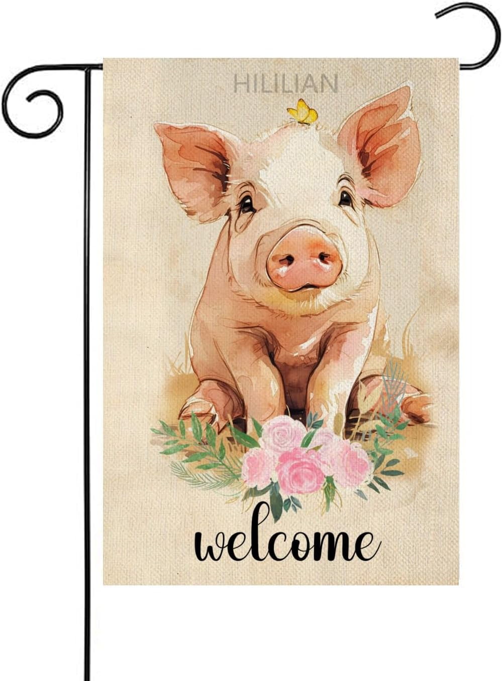 TraQunn Pig Garden Flag Welcome Pink Rose Premium Animal Art Painting ...