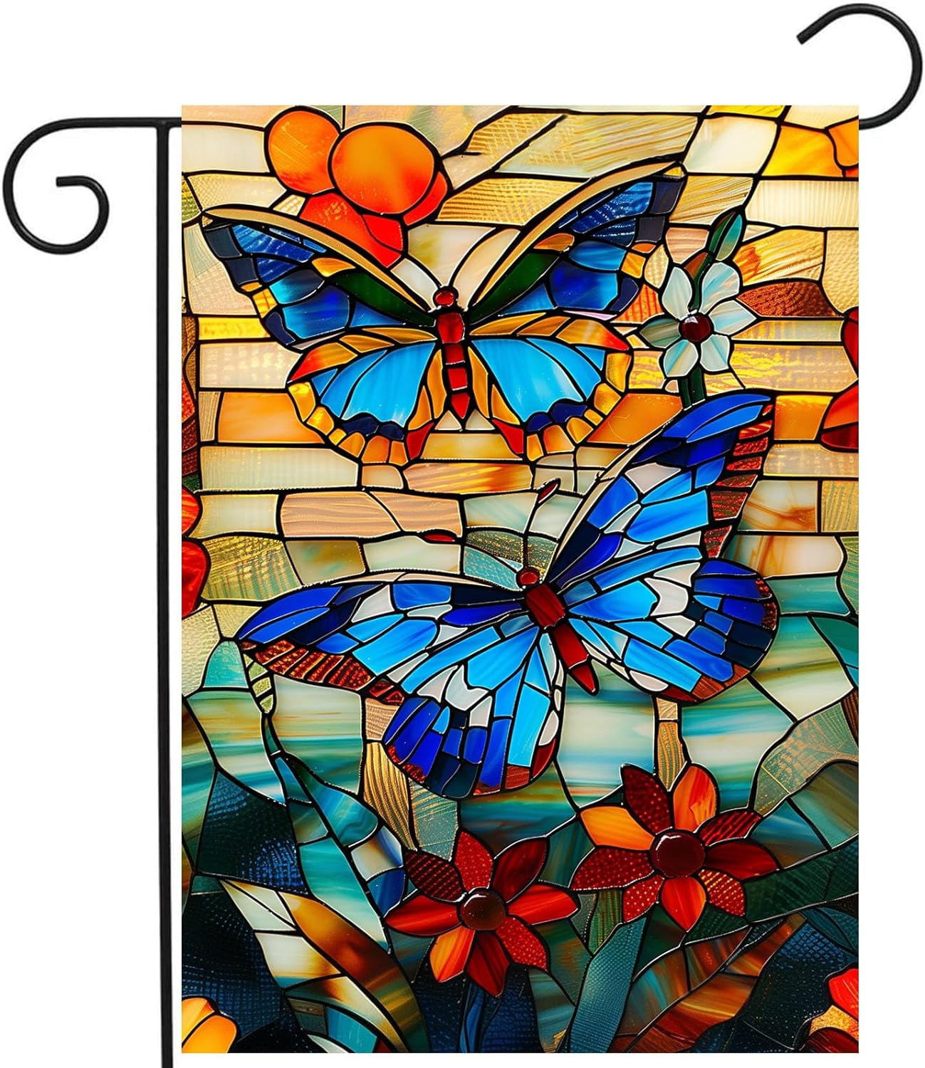 TraQunn Stained Glass Butterfly Garden Flag Spring Summer Yard Flag ...