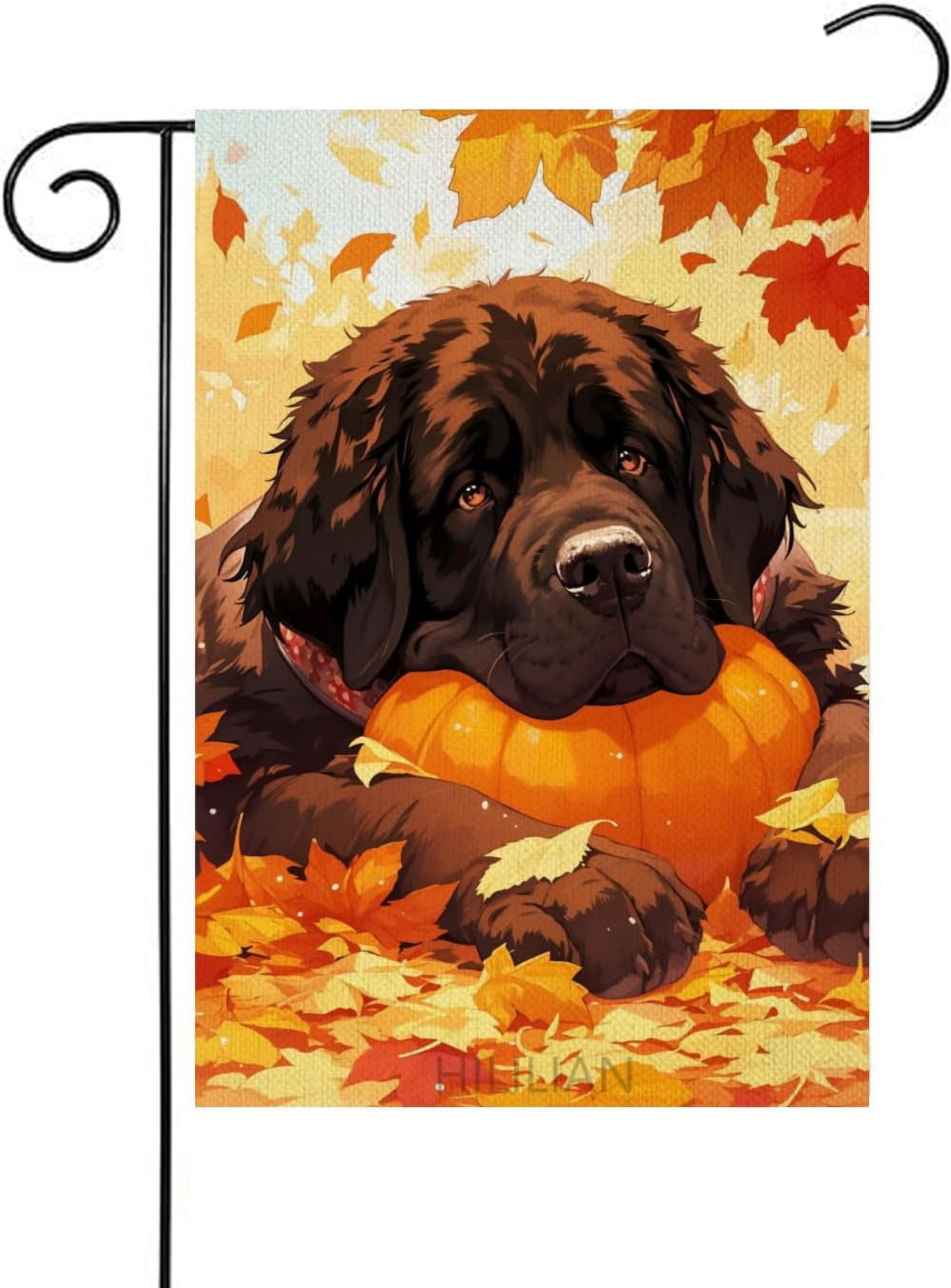 TraQunn Tibetan Mastiff Leaning Over The Pumpkins Garden Flag 12x18 ...